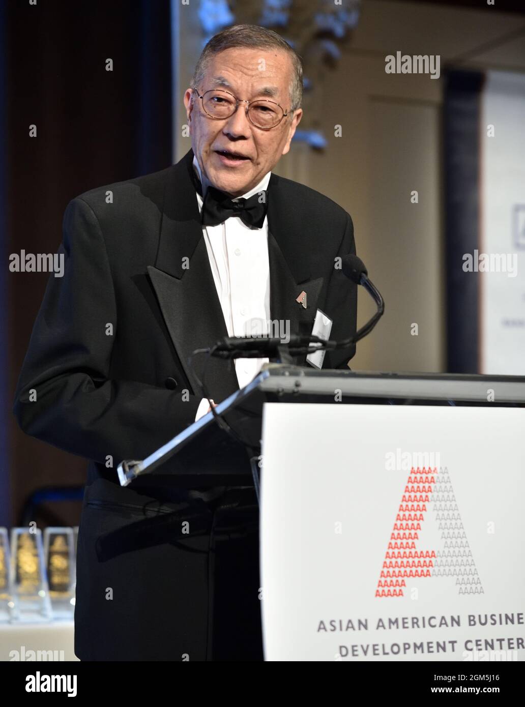 New York, USA. 15th Sep, 2021. AABDC President John Wang speaks at the ...