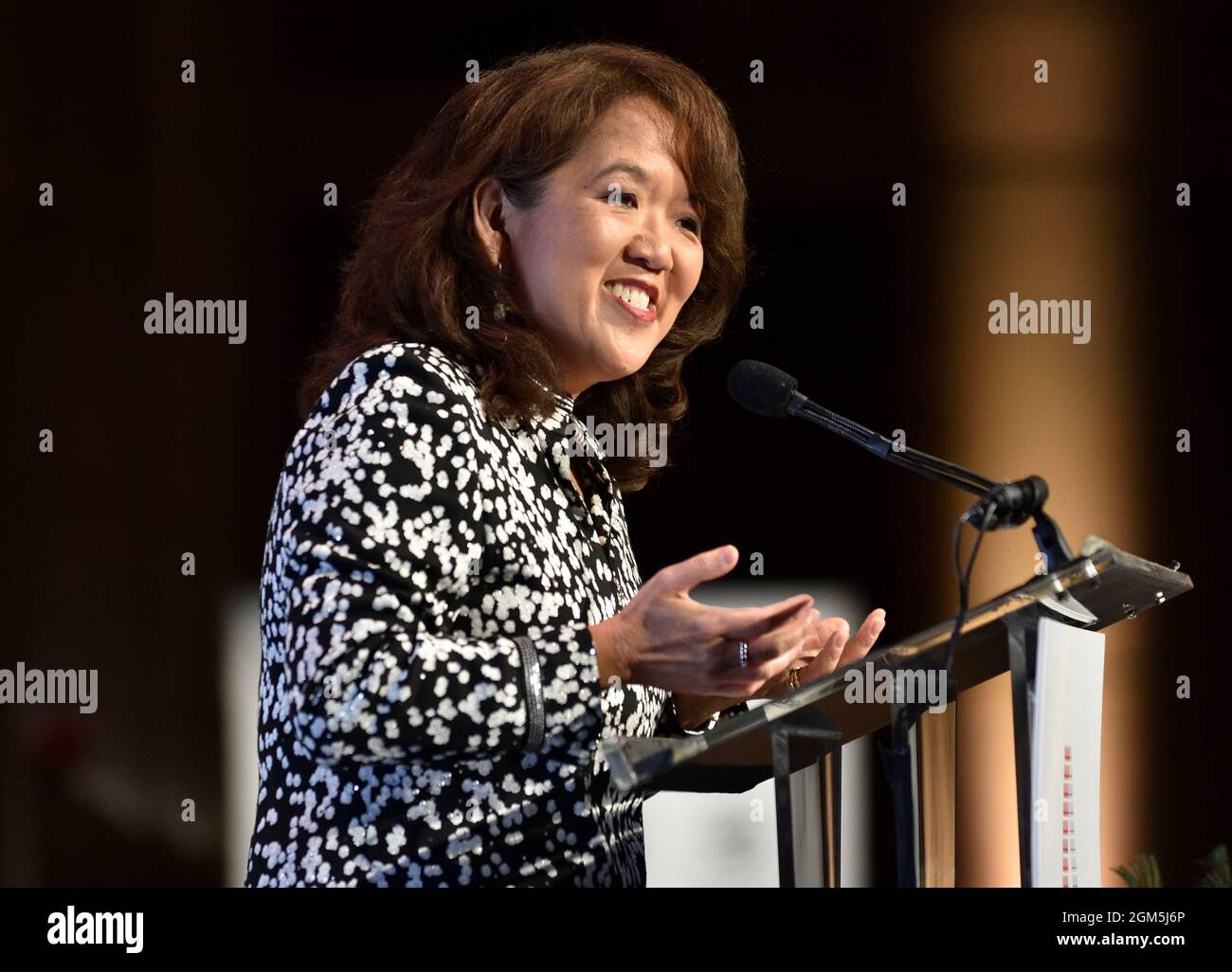New York, USA. 15th Sep, 2021. AT&T executive Anne Chow speaks at the ...