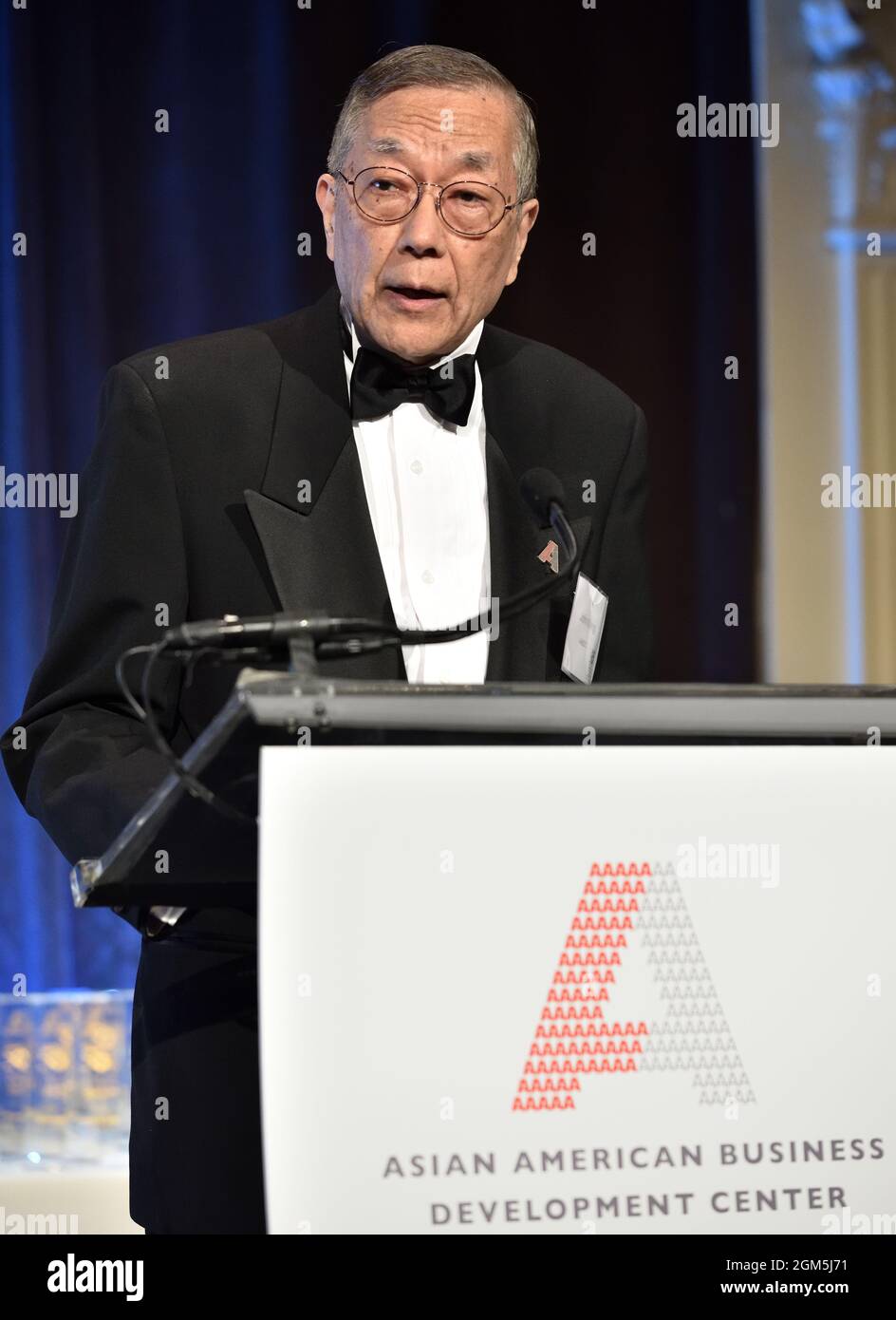 New York, USA. 15th Sep, 2021. AABDC President John Wang speaks at the ...