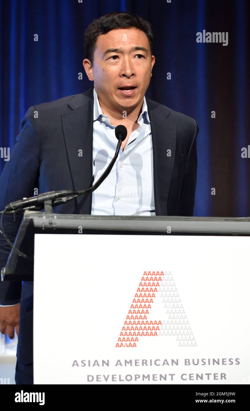 New York, USA. 15th Sep, 2021. Andrew Yang speaks at the Asian American ...