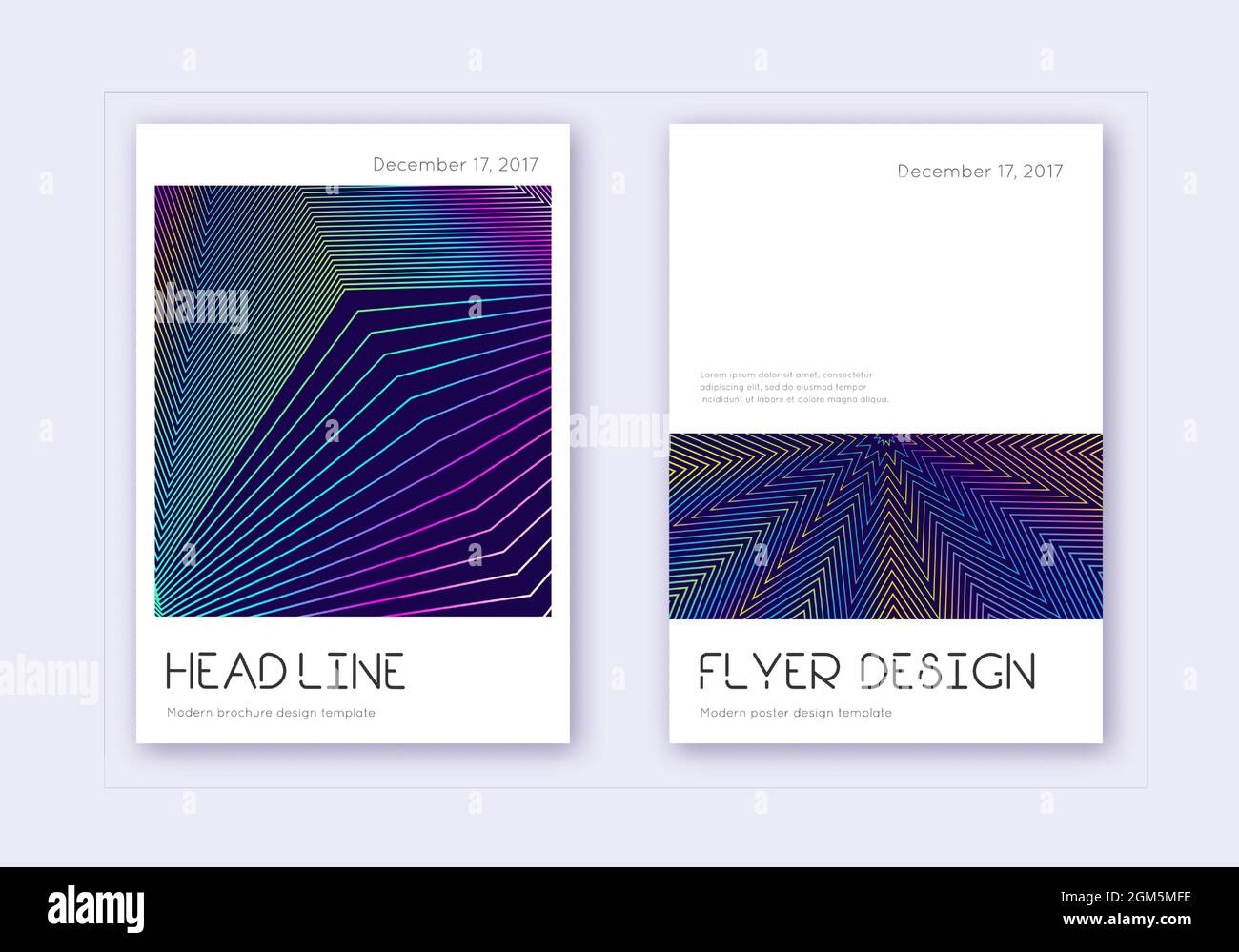 Minimal cover design template set. Rainbow abstract lines on dark blue ...