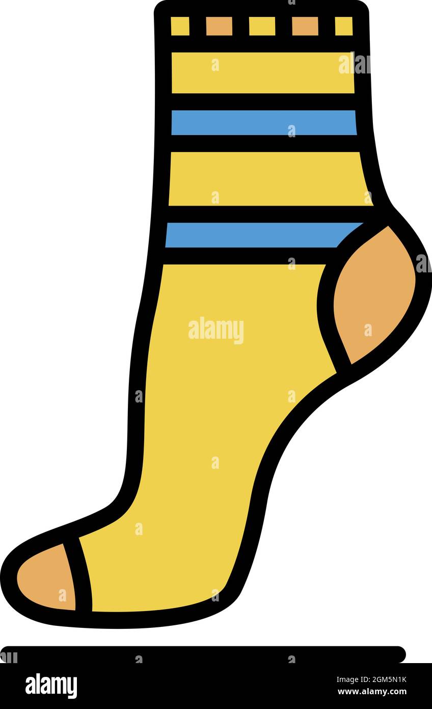 Textile sock icon. Outline textile sock vector icon color flat isolated ...