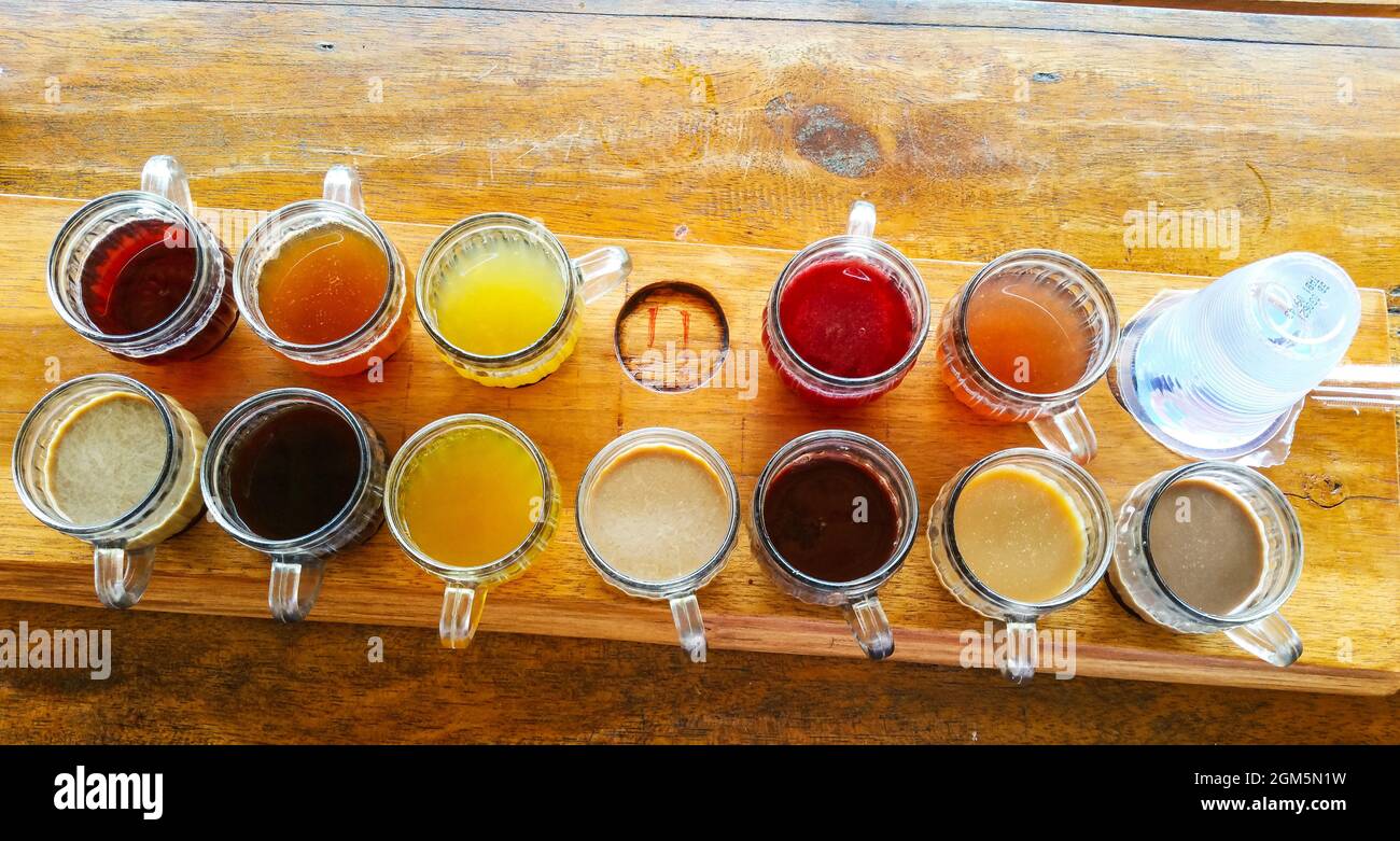 Several different flavours of balinese coffee and tea Stock Photo - Alamy