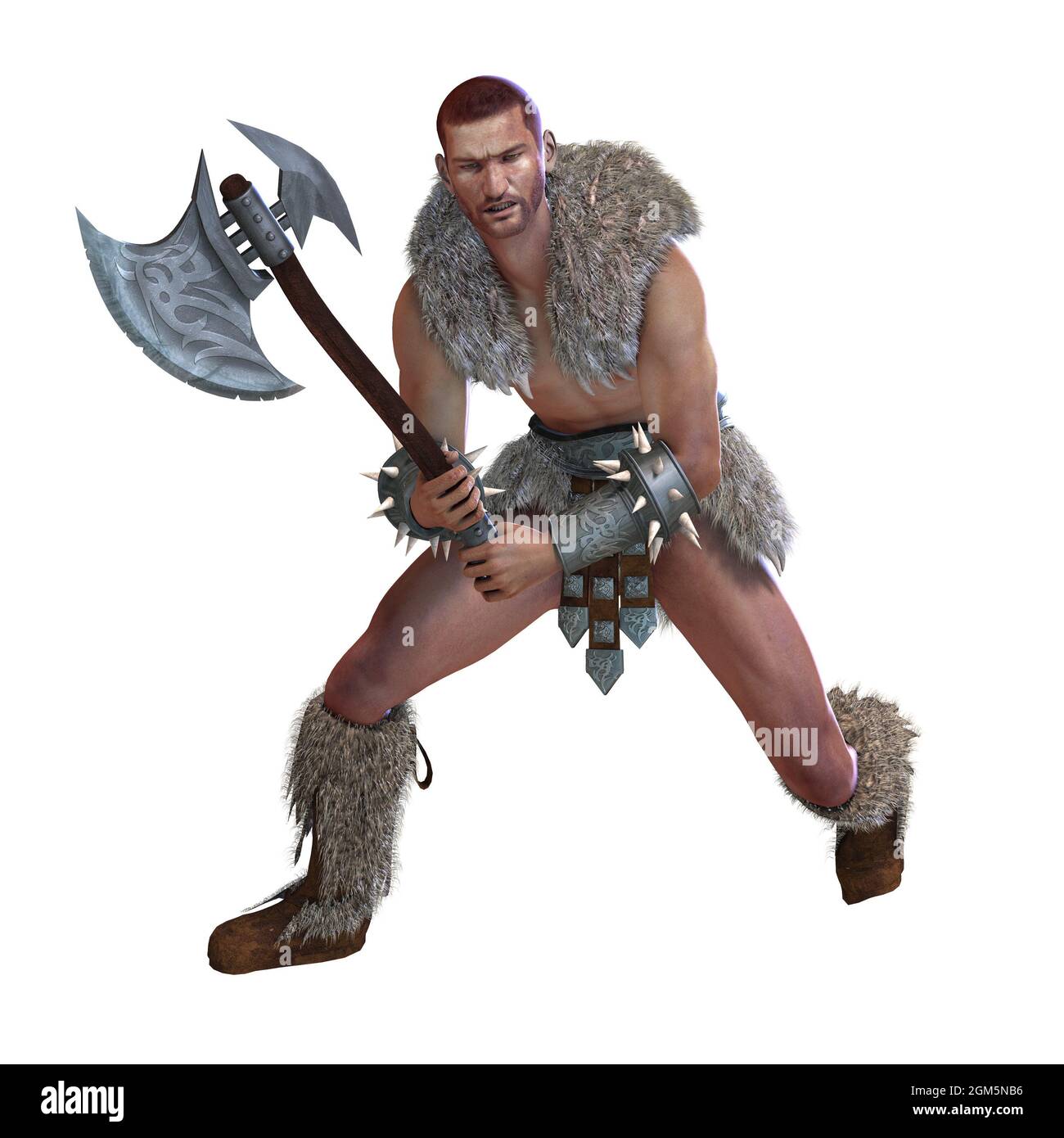 3d-illustration of an isolated barbarian warrior with fur loincloth ...