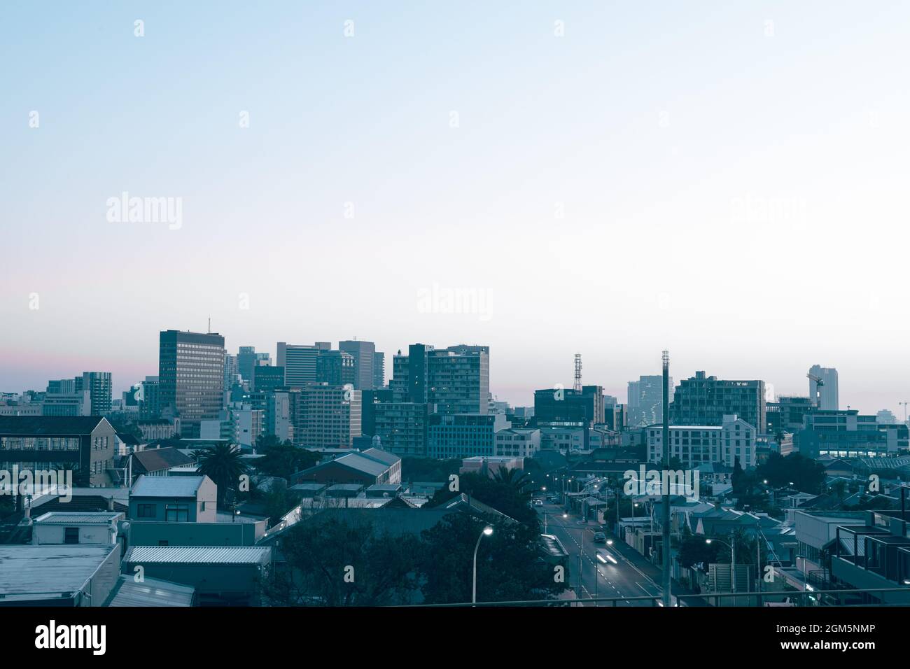 General view of cityscape with multiple modern buildings and ...