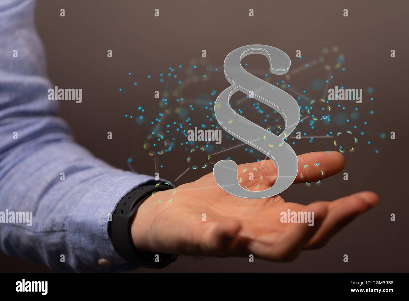 3D rendering of Law and Justice symbol on male's hand Stock Photo - Alamy