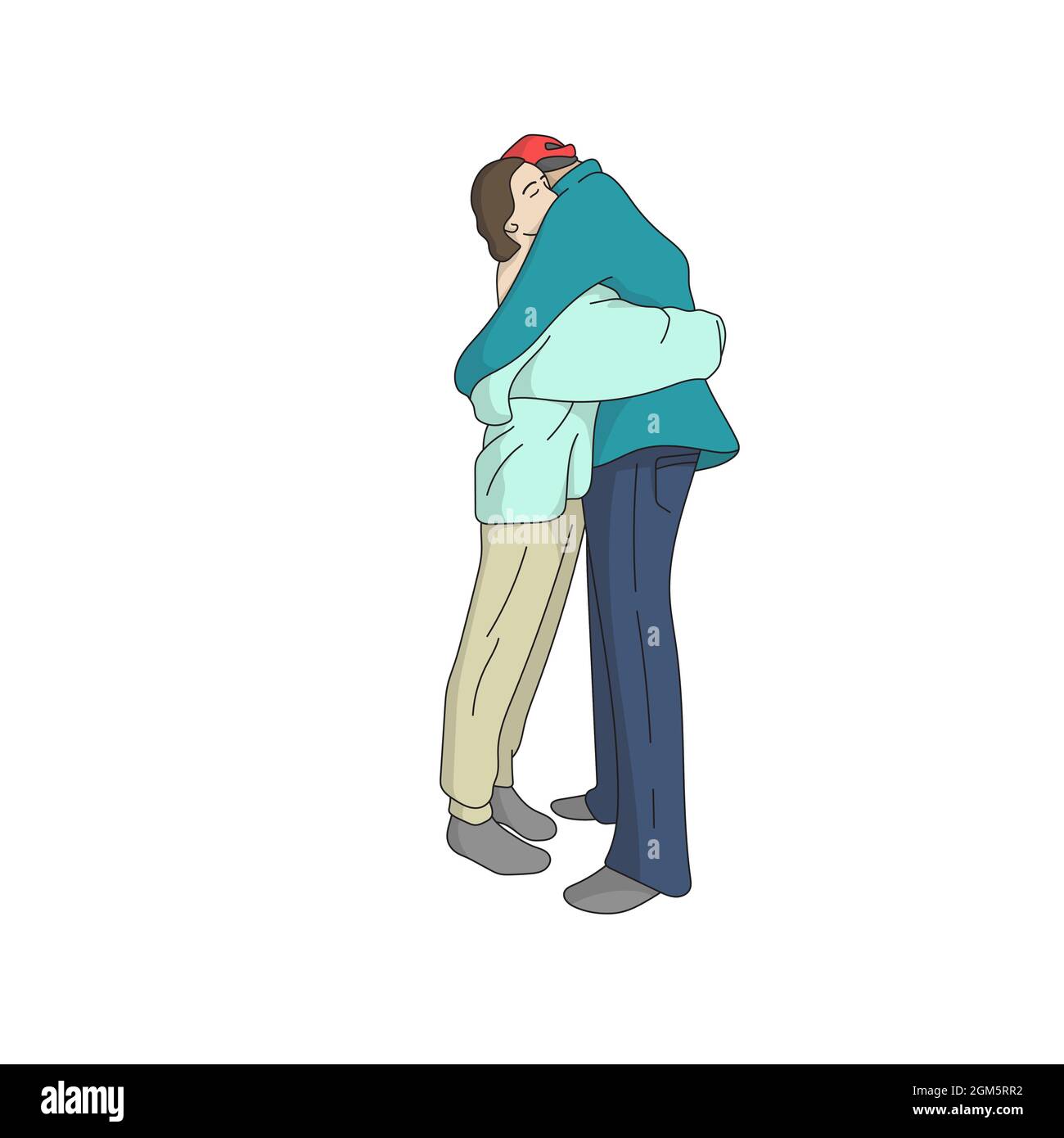 Happy couple hugging hand drawn illustration vector isolated on white ...