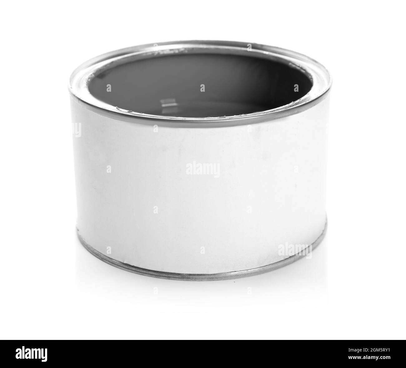 Tin can with grey paint on white background Stock Photo - Alamy