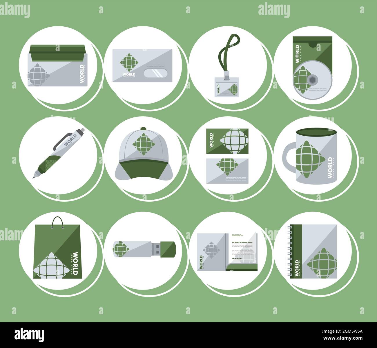 corporate identity icon collection on green background Stock Vector ...