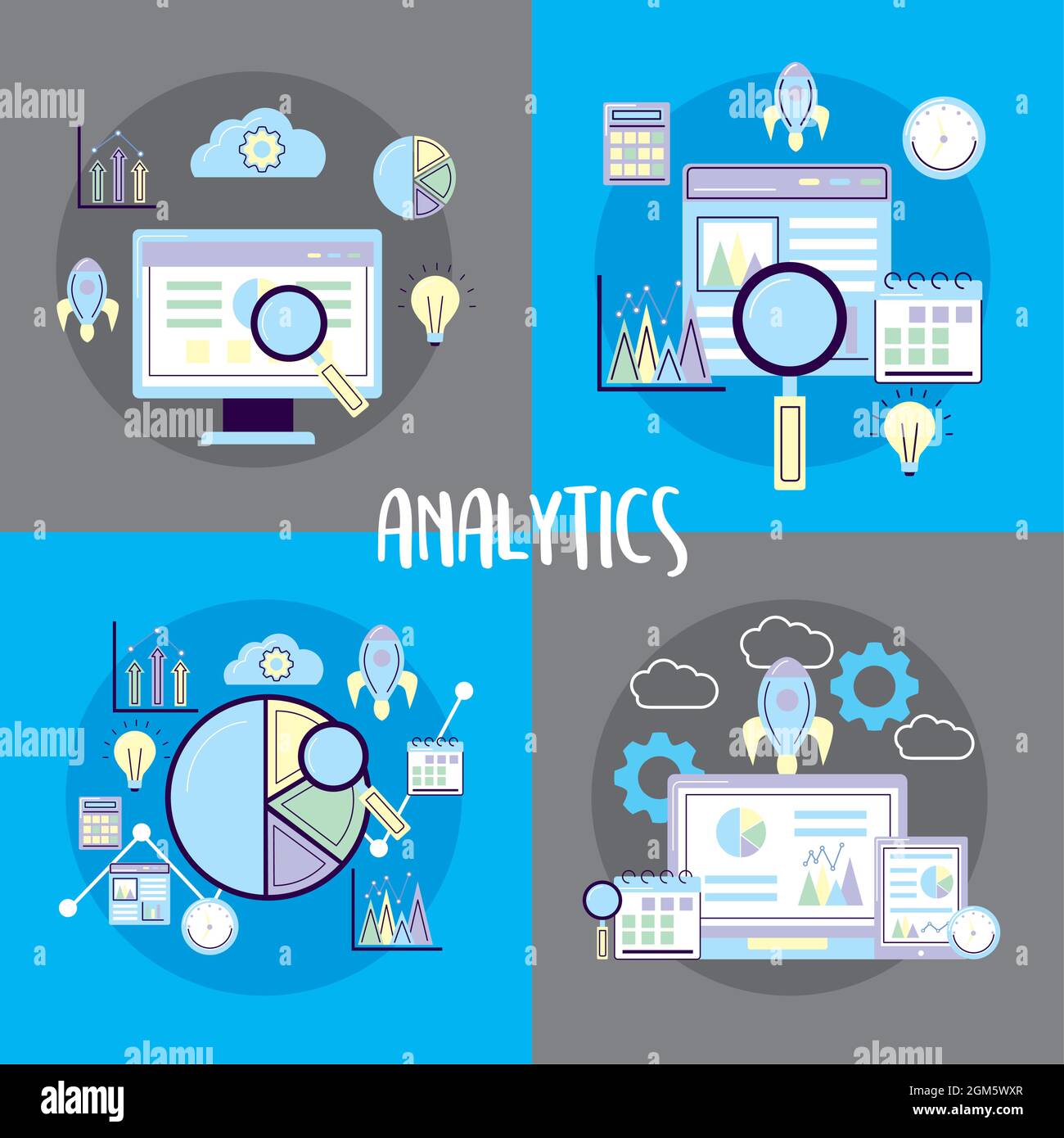analytics symbol collection on frames background Stock Vector Image ...