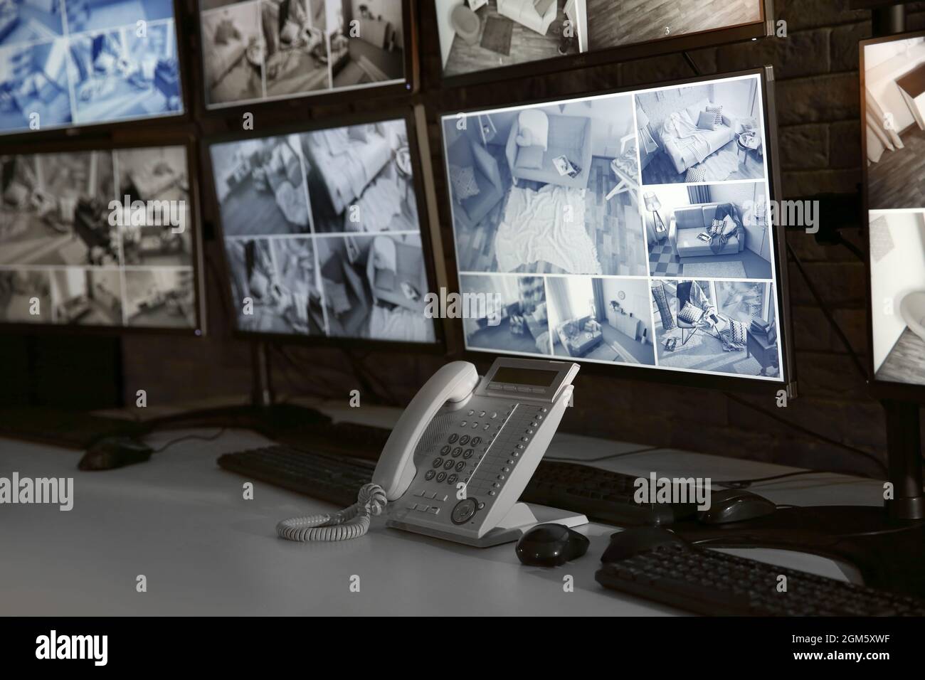 Workplace of security guard at night Stock Photo - Alamy