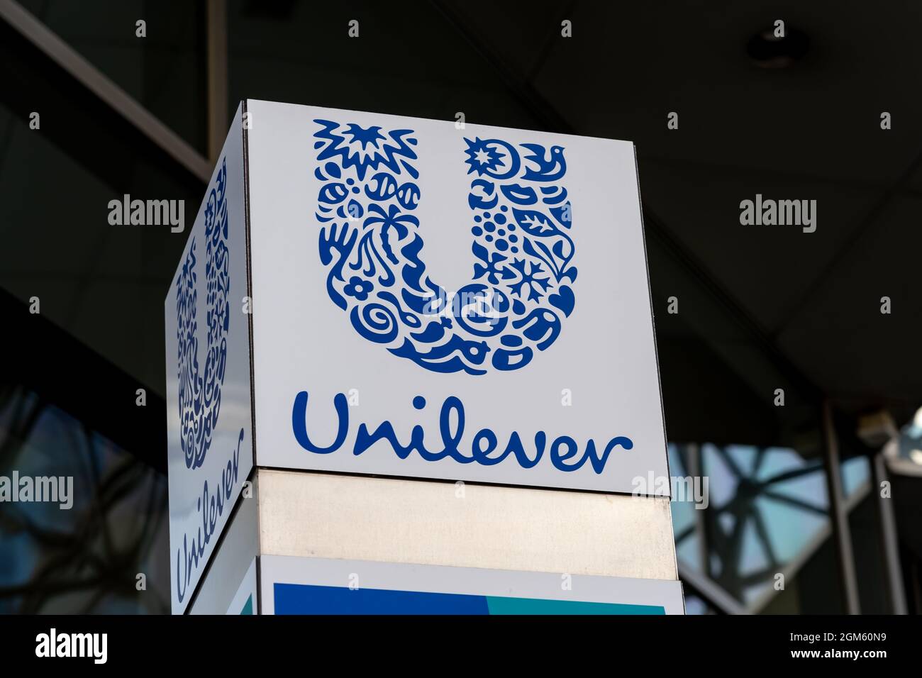 Unilever Canada sign is seen on their head office building in Toronto ...