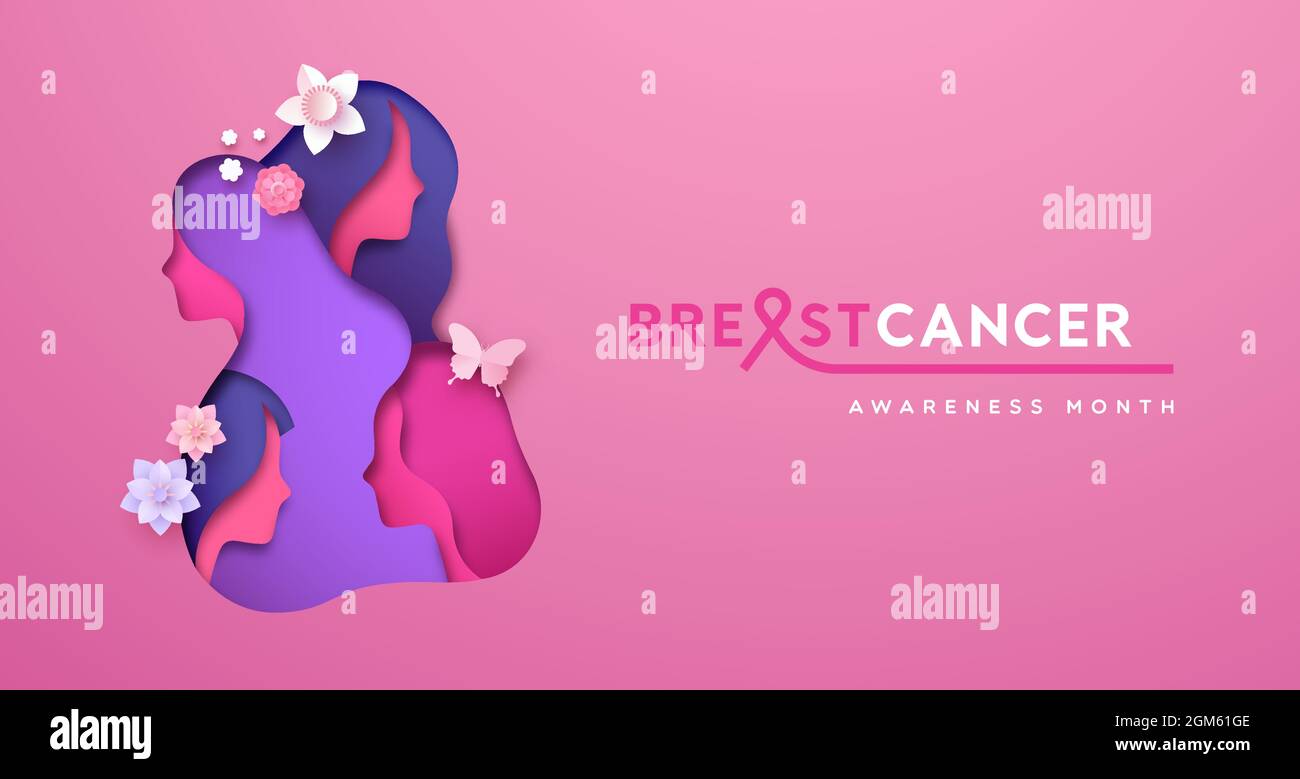 Breast Cancer awareness month greeting card illustration of 3D papercut ...