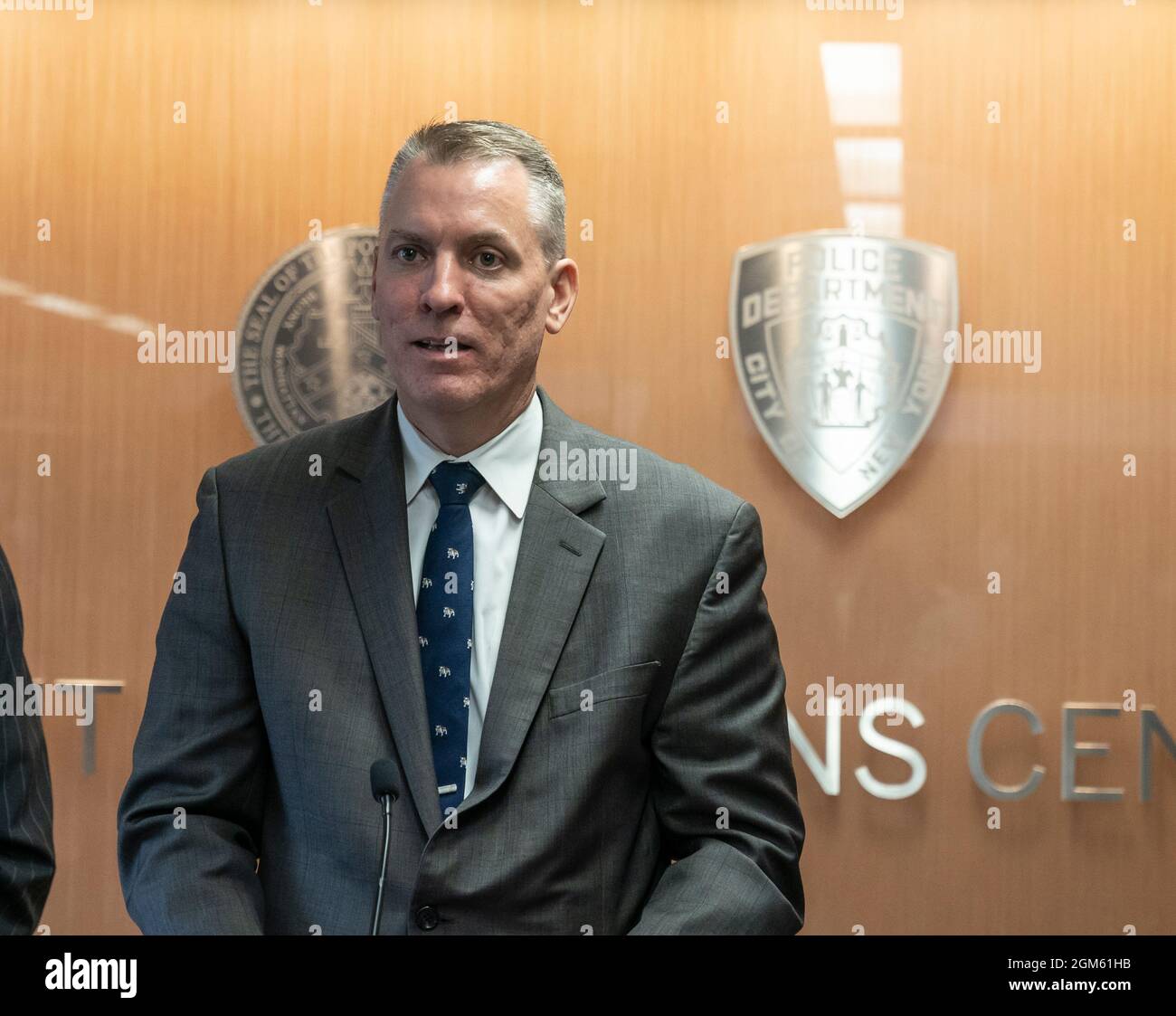 New York, USA. 16th Sep, 2021. Police commissioner Dermot Shea speaks ...