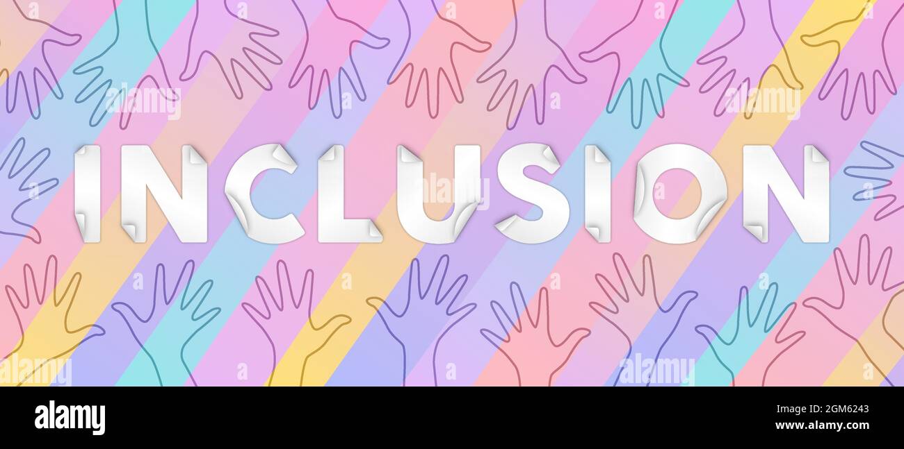 Inclusion text quote design with people hands raised up together ...