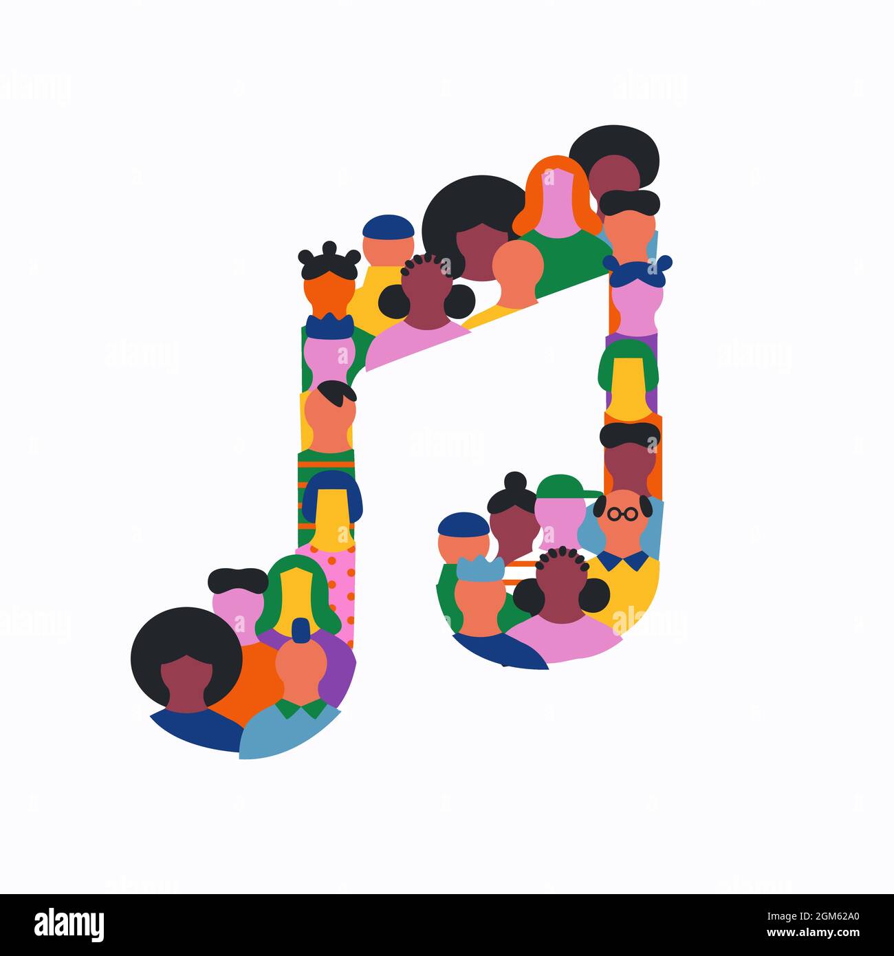 Big group of people faces together making music note shape. Diverse ...