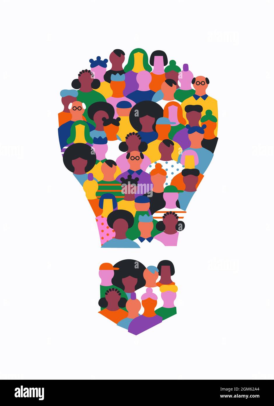 Big group of people faces together making light bulb lamp shape ...