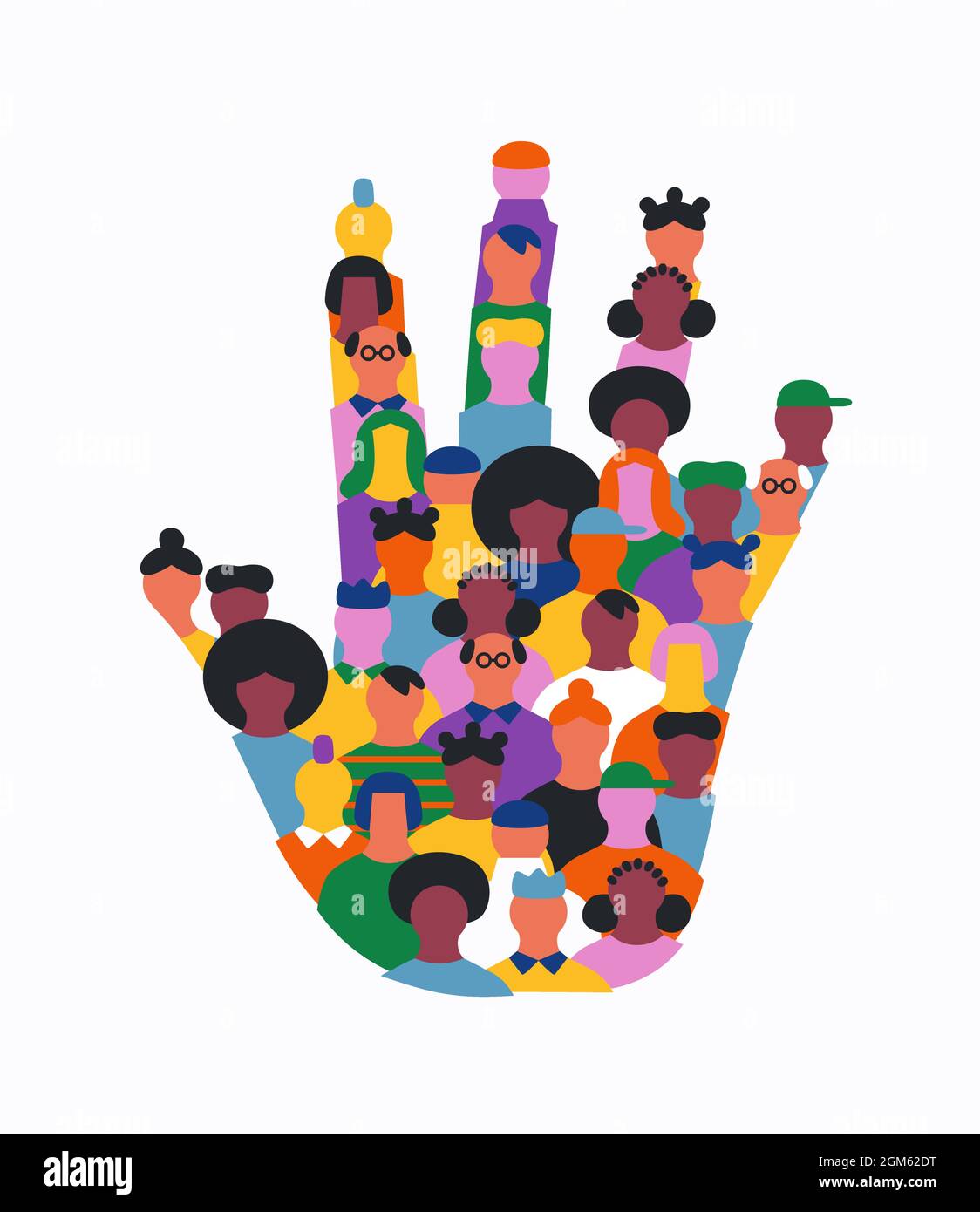 Big group of people faces together making human hand shape. Colorful ...