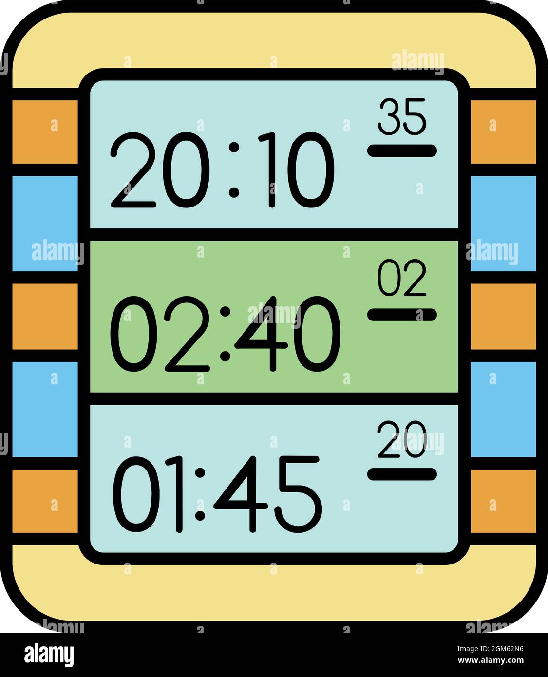 Multi display digital clock icon. Outline multi display digital clock ...