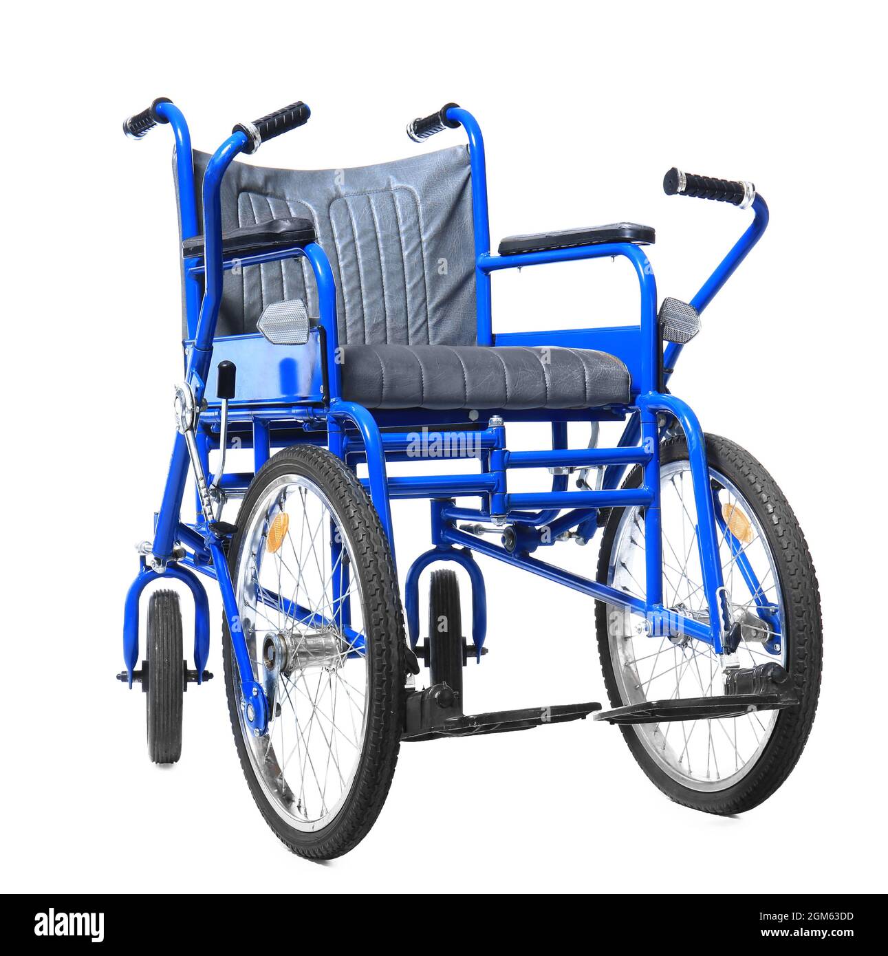 Blue wheelchair on white background Stock Photo - Alamy