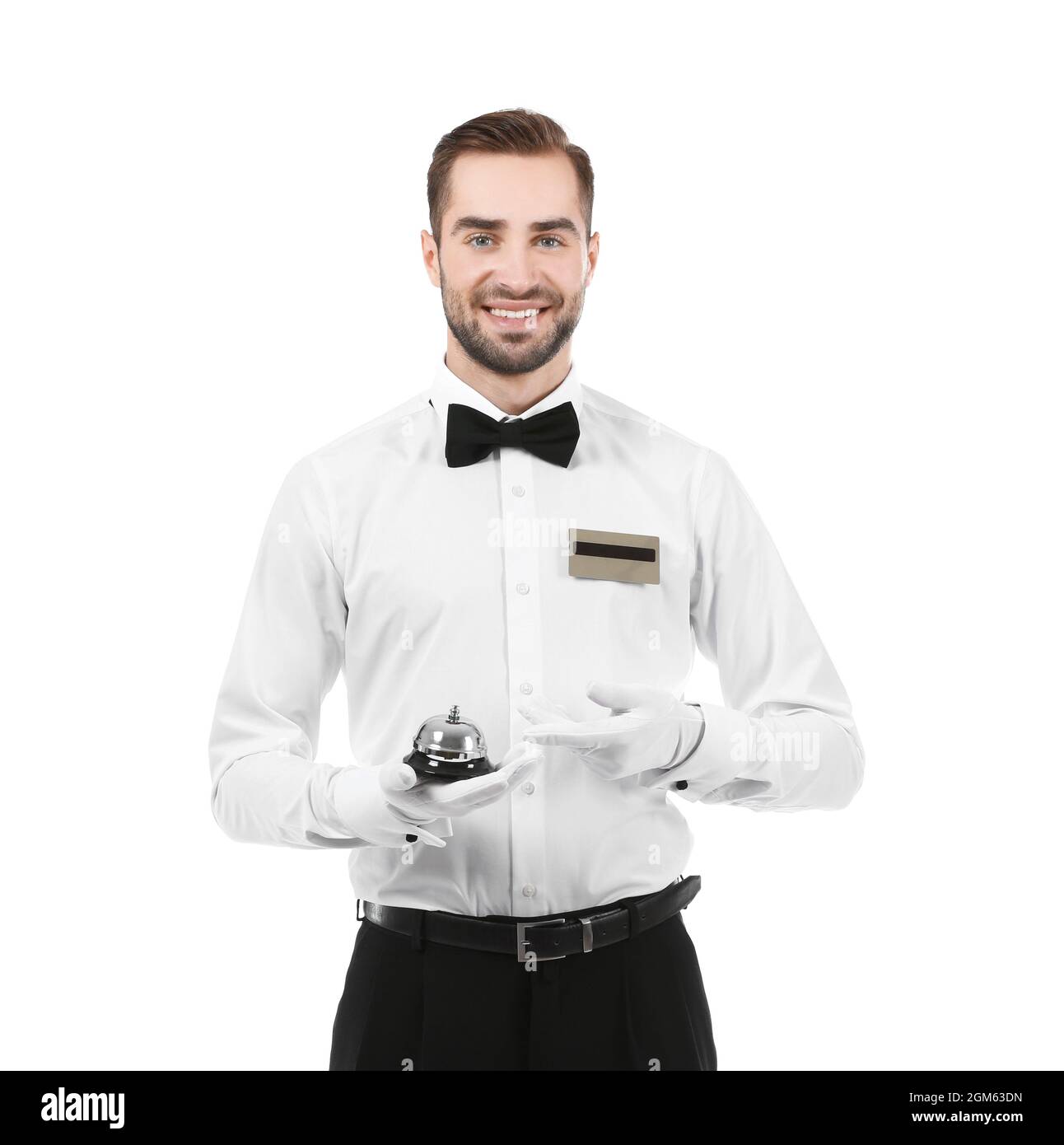 Handsome bellboy on white background Stock Photo - Alamy