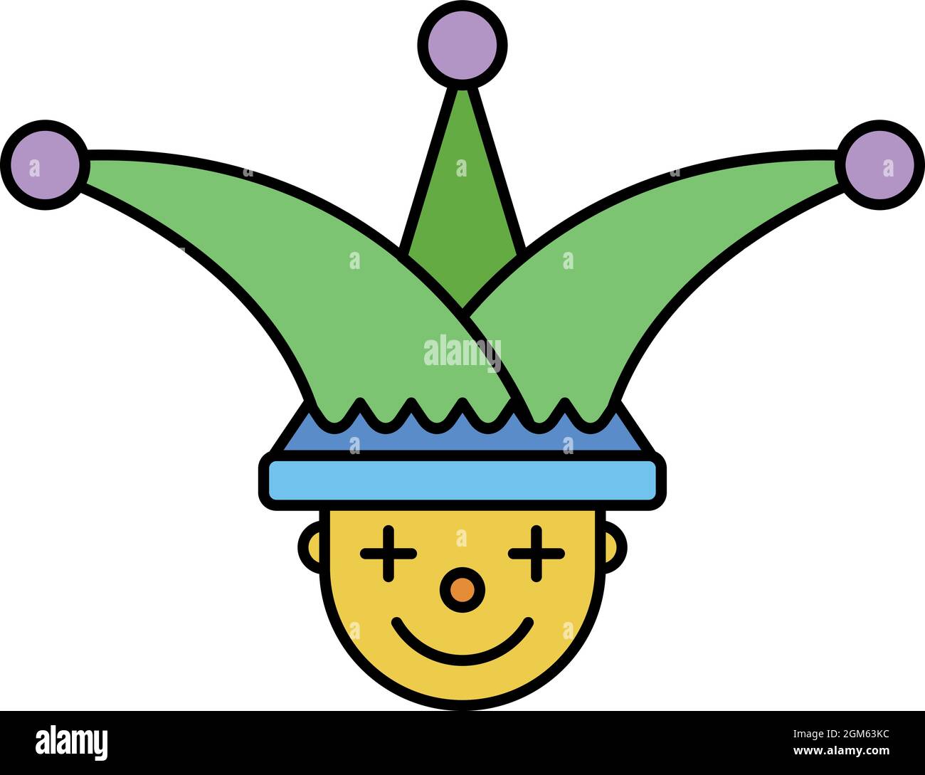 Jester face hat icon. Outline jester face hat vector icon color flat ...
