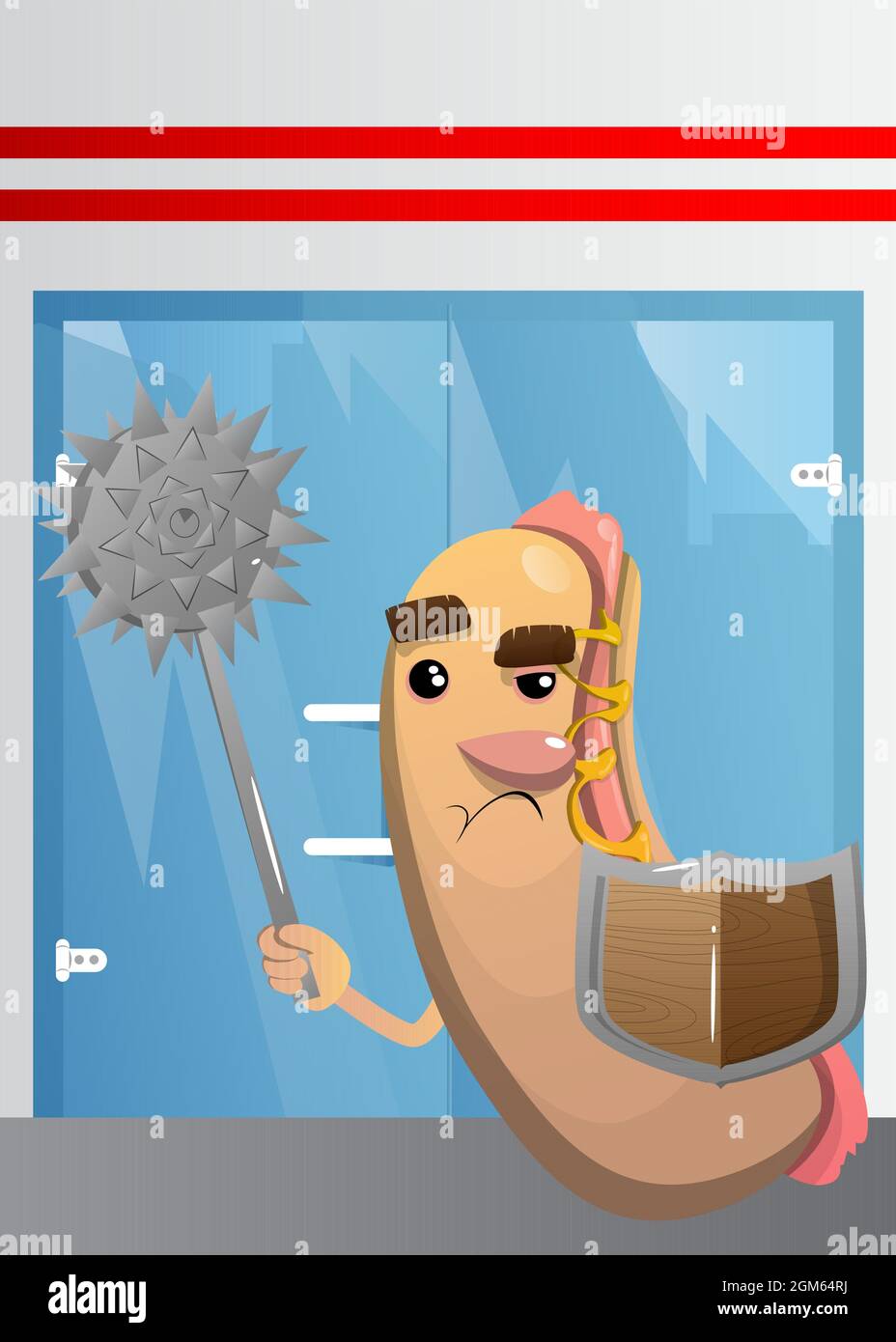 Hot Dog holding a spiked mace and shield. American fast food as a ...