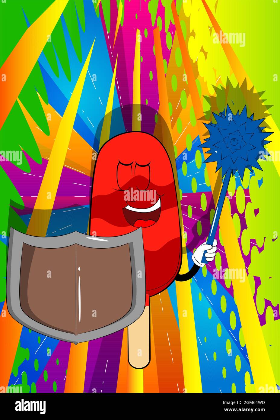 Ice Cream holding a spiked mace and shield. Summer refreshment, sweet ...