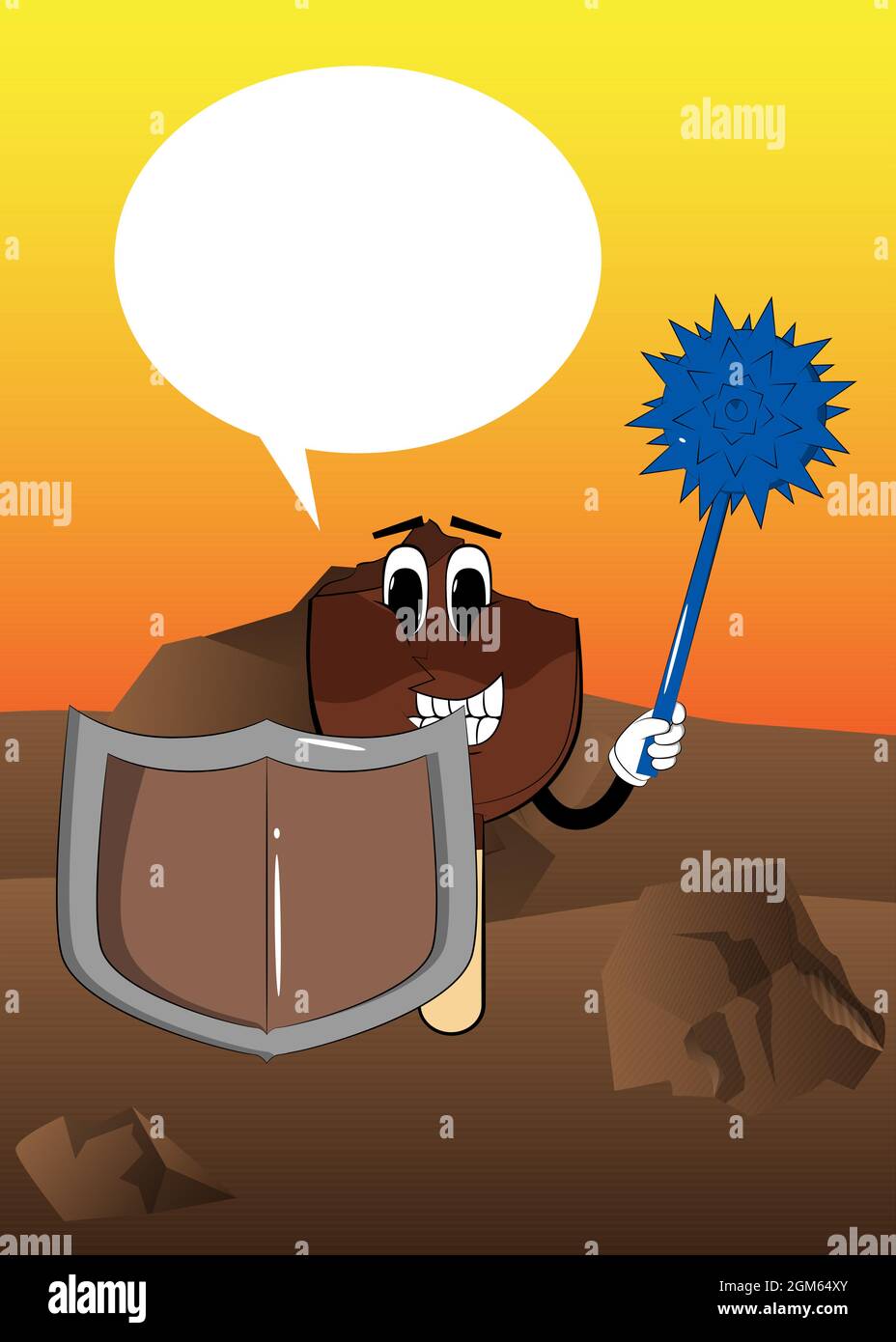 Ice Cream holding a spiked mace and shield. Summer refreshment, sweet ...