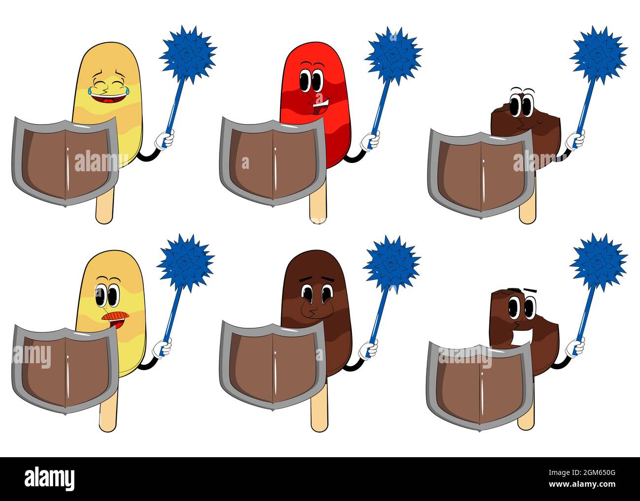 Ice Cream holding a spiked mace and shield. Summer refreshment, sweet ...