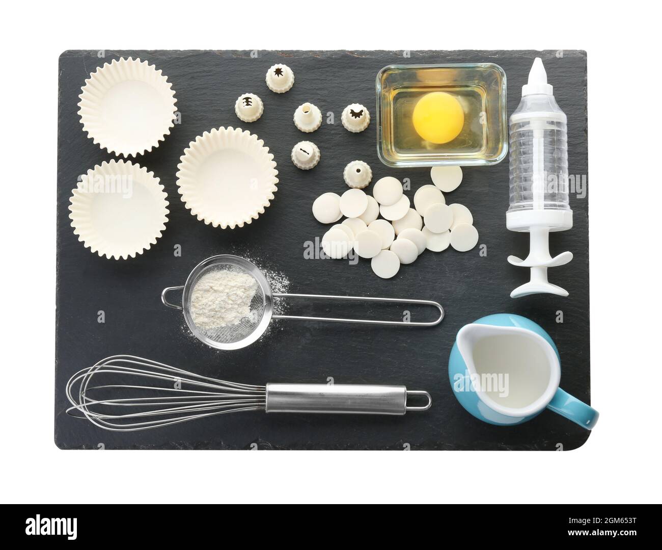 Kitchen utensils and ingredients for pastries on white background Stock ...