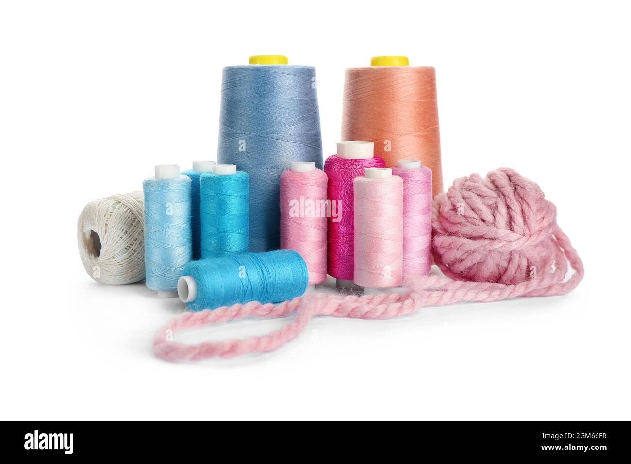 Set of colorful threads on white background Stock Photo - Alamy
