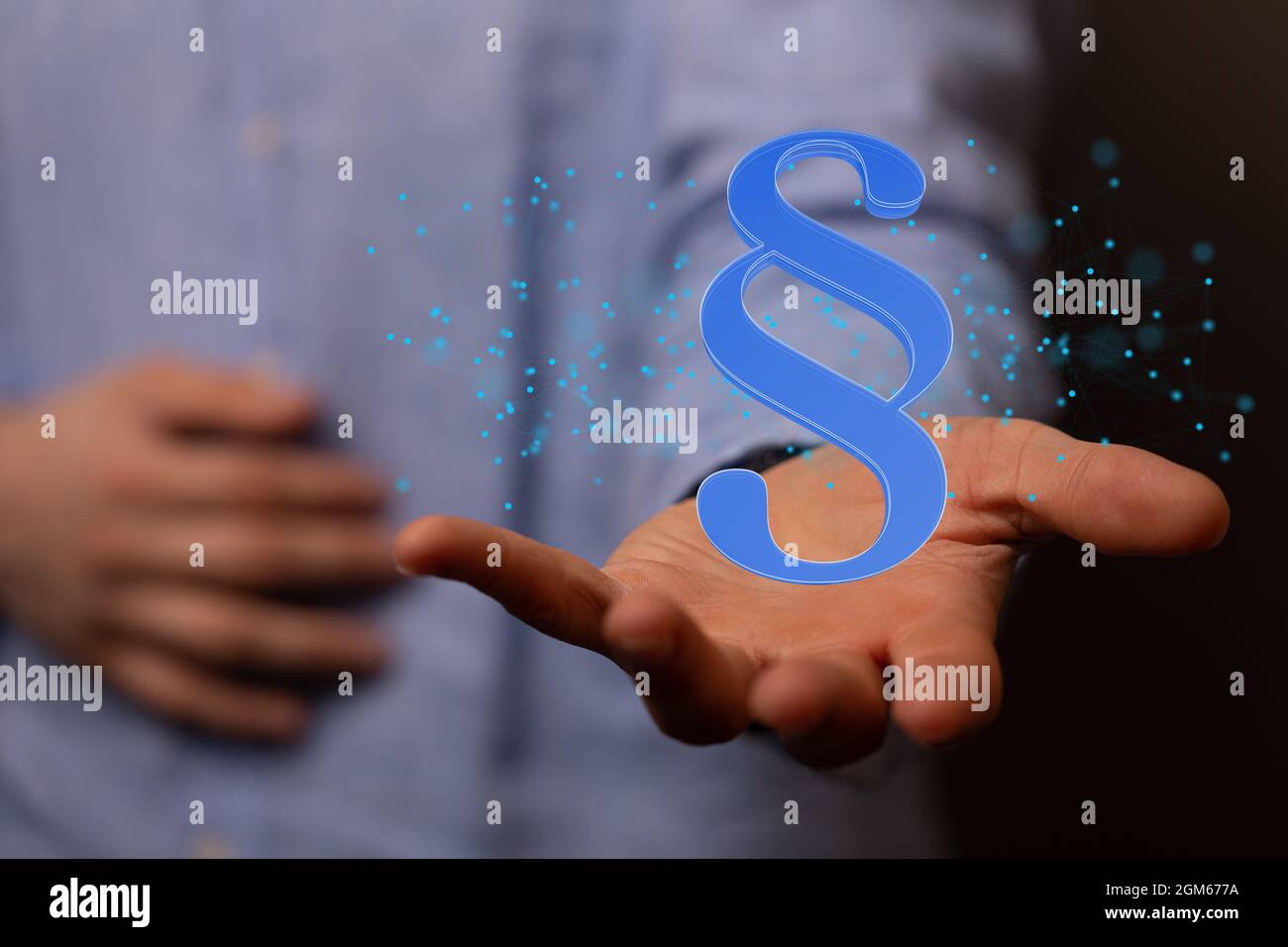 3D rendering of Law and Justice symbol on male's hand Stock Photo - Alamy