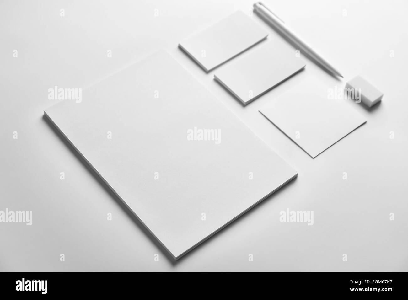 Blank items as mockups for branding on white background Stock Photo - Alamy