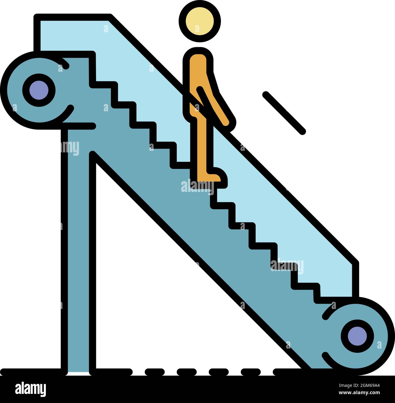 Man escalator down icon. Outline man escalator down vector icon color flat isolated on white ...