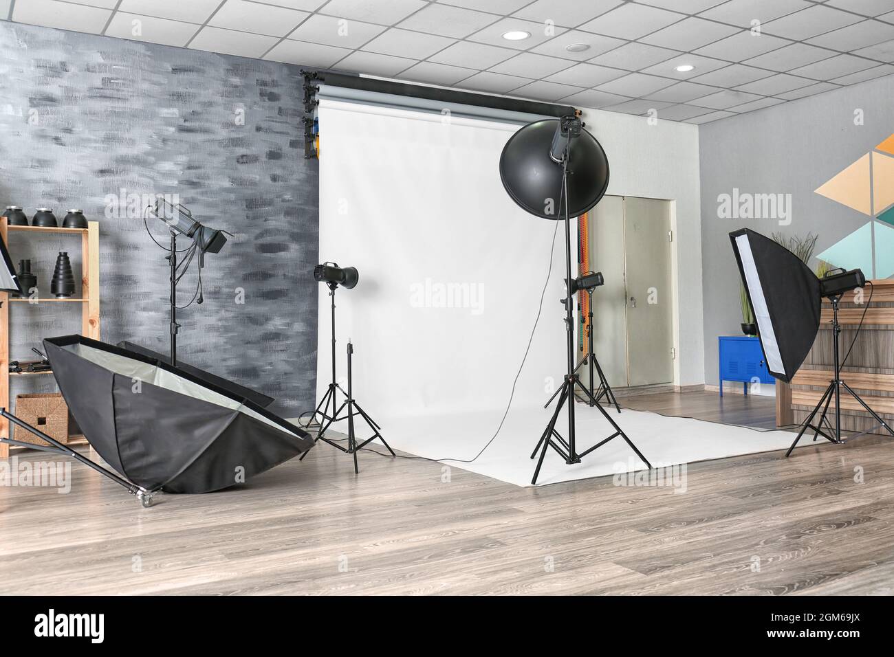 Interior of modern photo studio with professional equipment Stock Photo ...