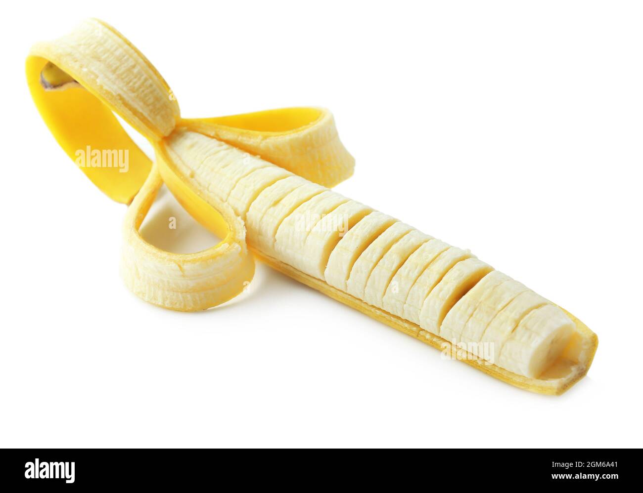 Tasty cut banana on white background Stock Photo - Alamy