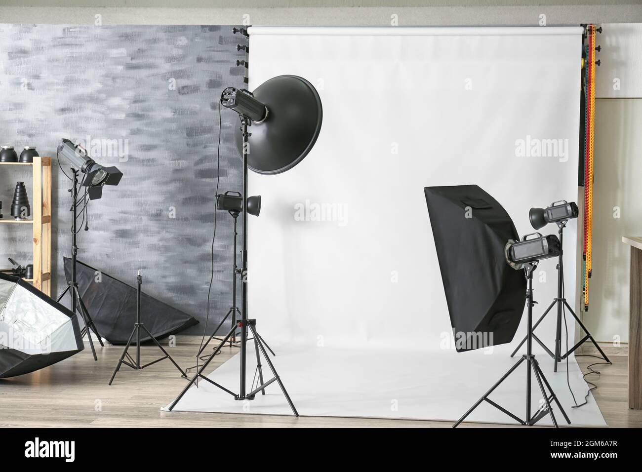 Interior of modern photo studio with professional equipment Stock Photo ...