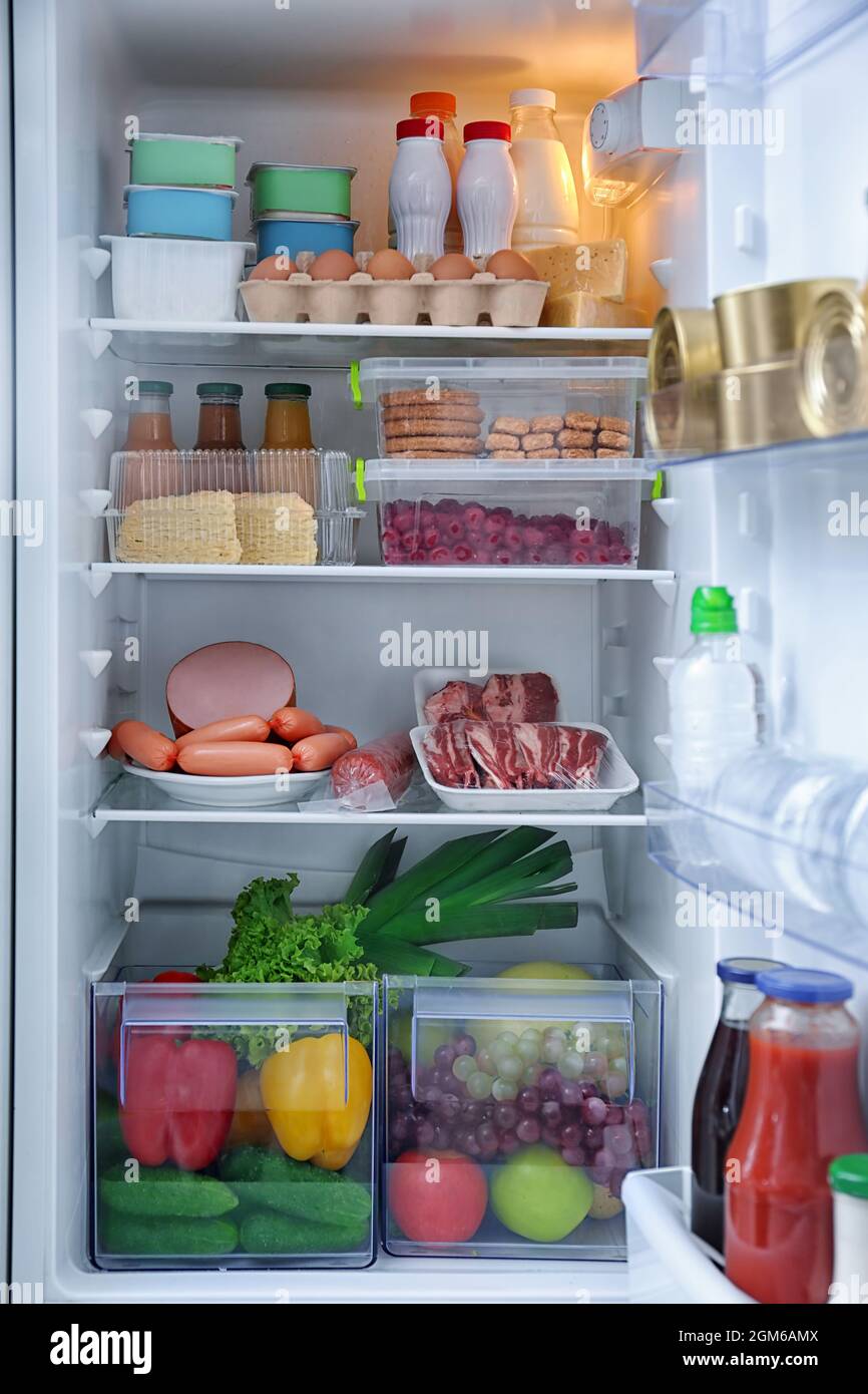 Refrigerator with many different products Stock Photo - Alamy