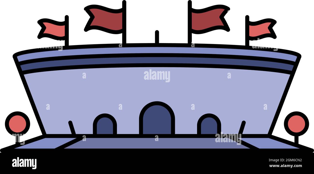 Arena with flag icon. Outline arena with flag vector icon color flat ...