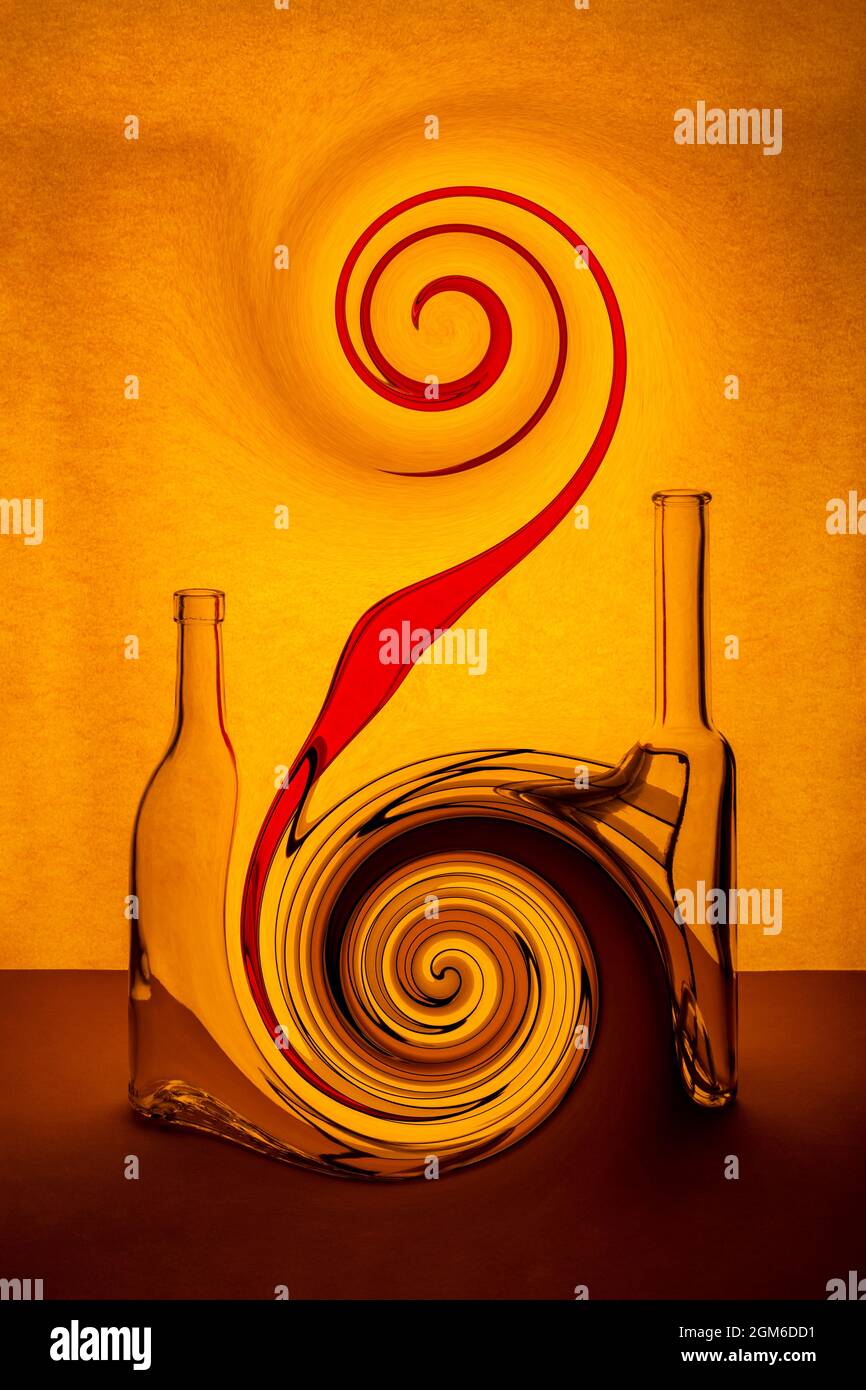 Abstract still life with glass bottles with distortion Stock Photo - Alamy