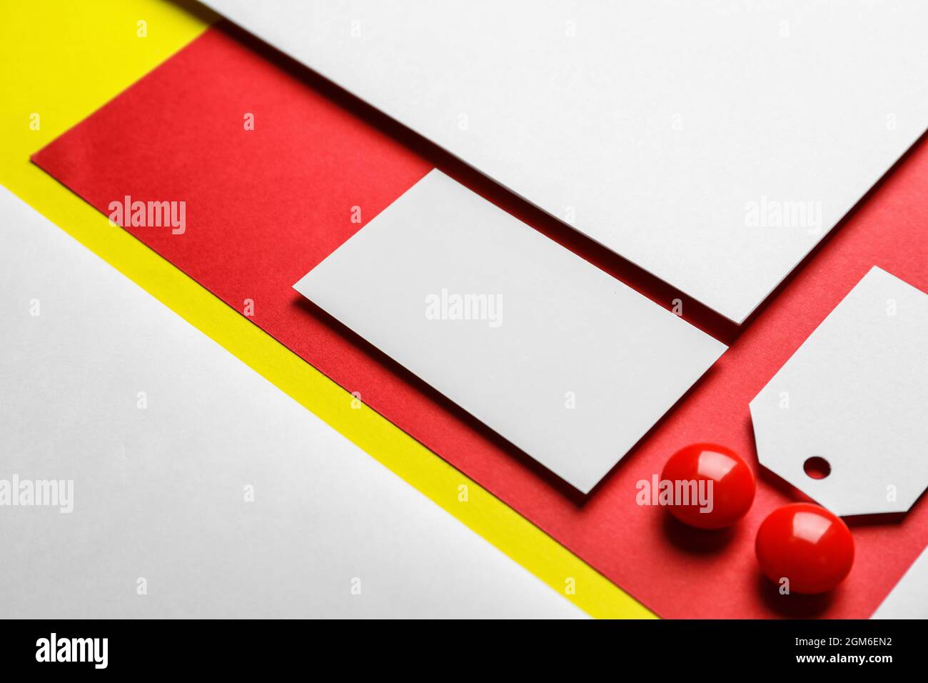 Blank items as mockups for branding on color background Stock Photo - Alamy