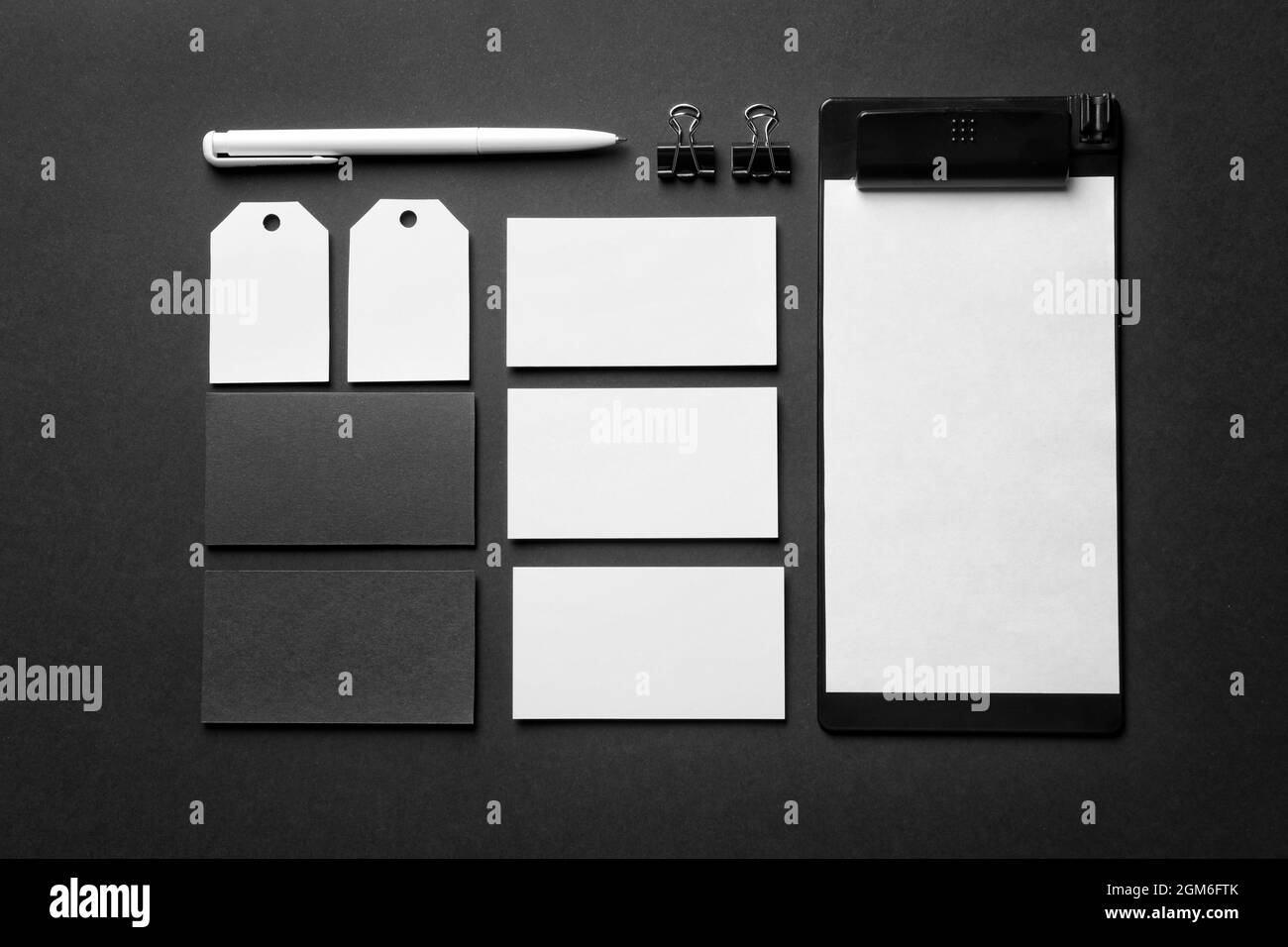 Blank items as mockups for branding on dark background Stock Photo - Alamy