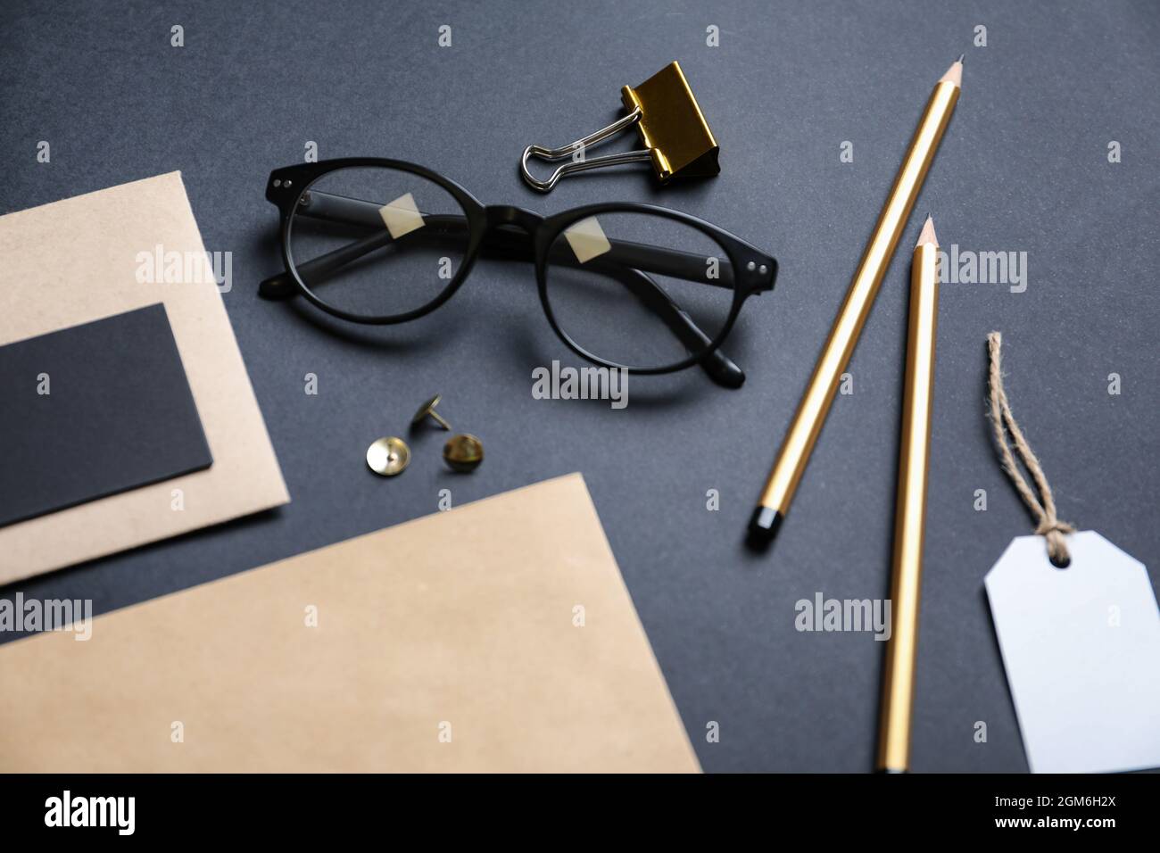 Blank items as mockups for branding on color background Stock Photo - Alamy