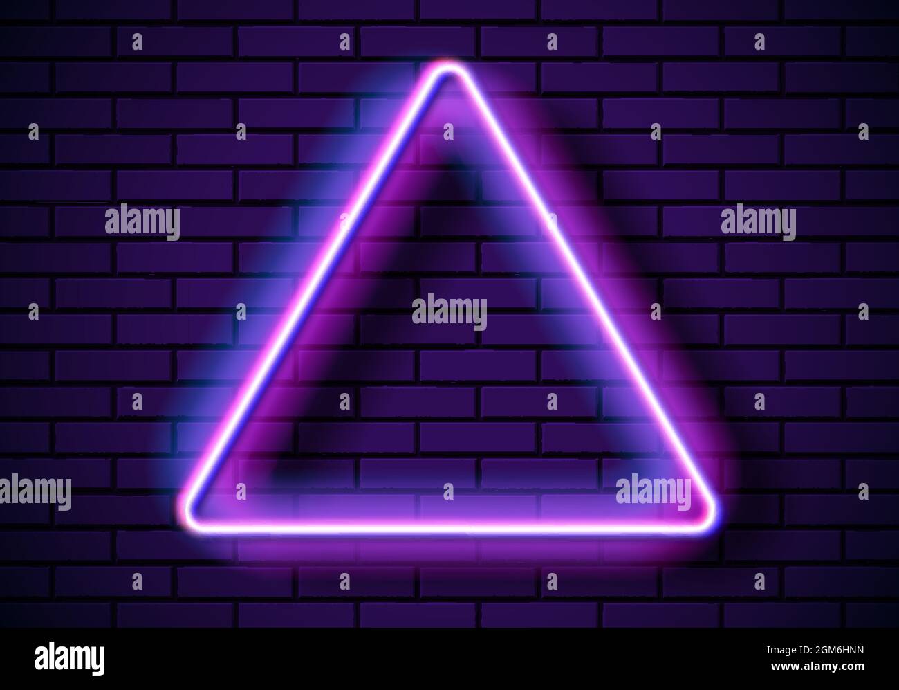 Neon frame with triangle shape on the blue brick wall. Classic ...