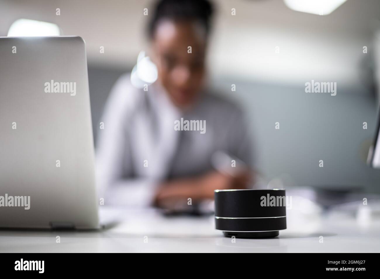 Voice Assistant Wireless Speaker Tech In Office Stock Photo - Alamy