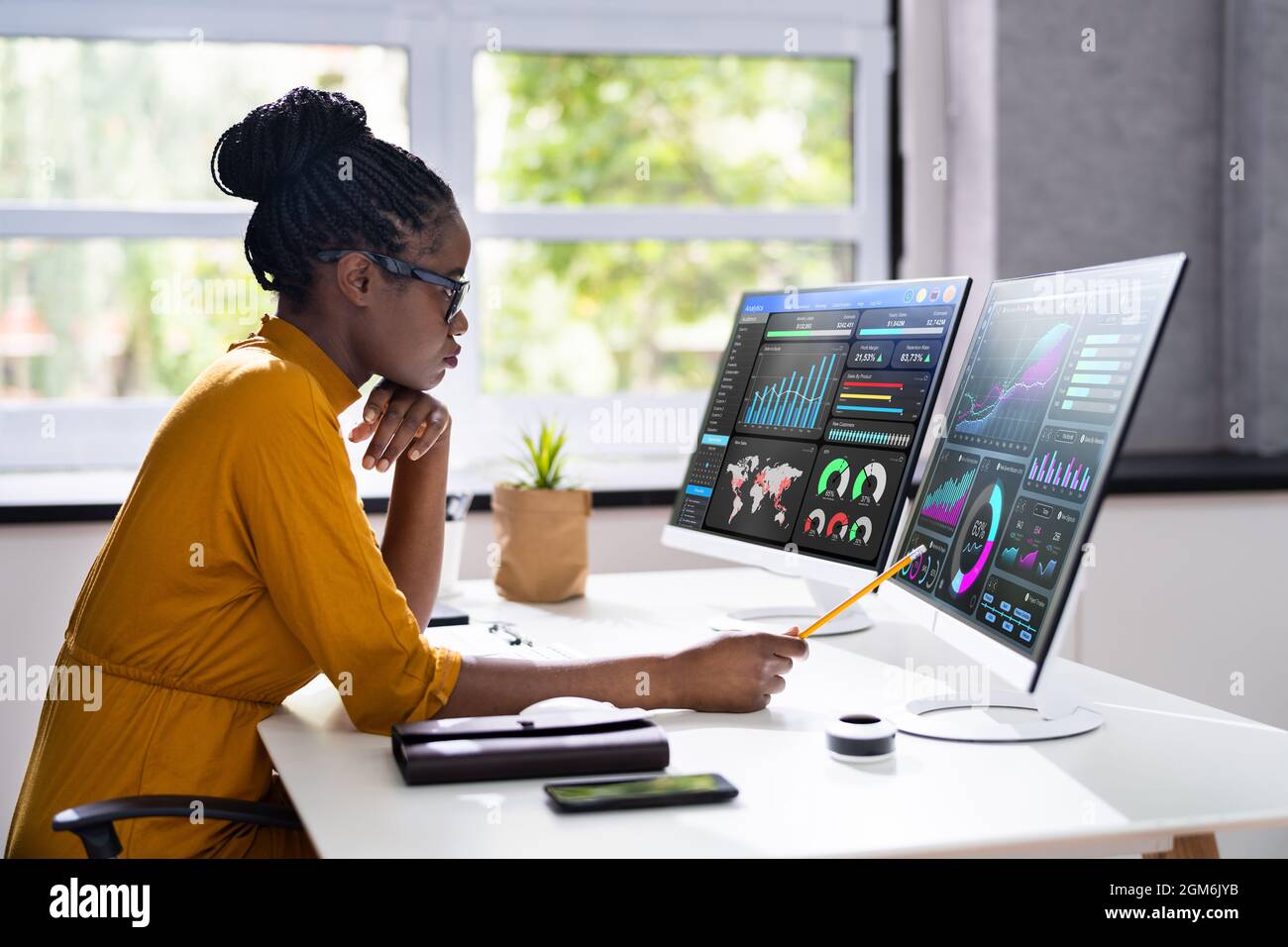 Financial Business Analytics Data Dashboard. Analyst Woman Stock Photo ...