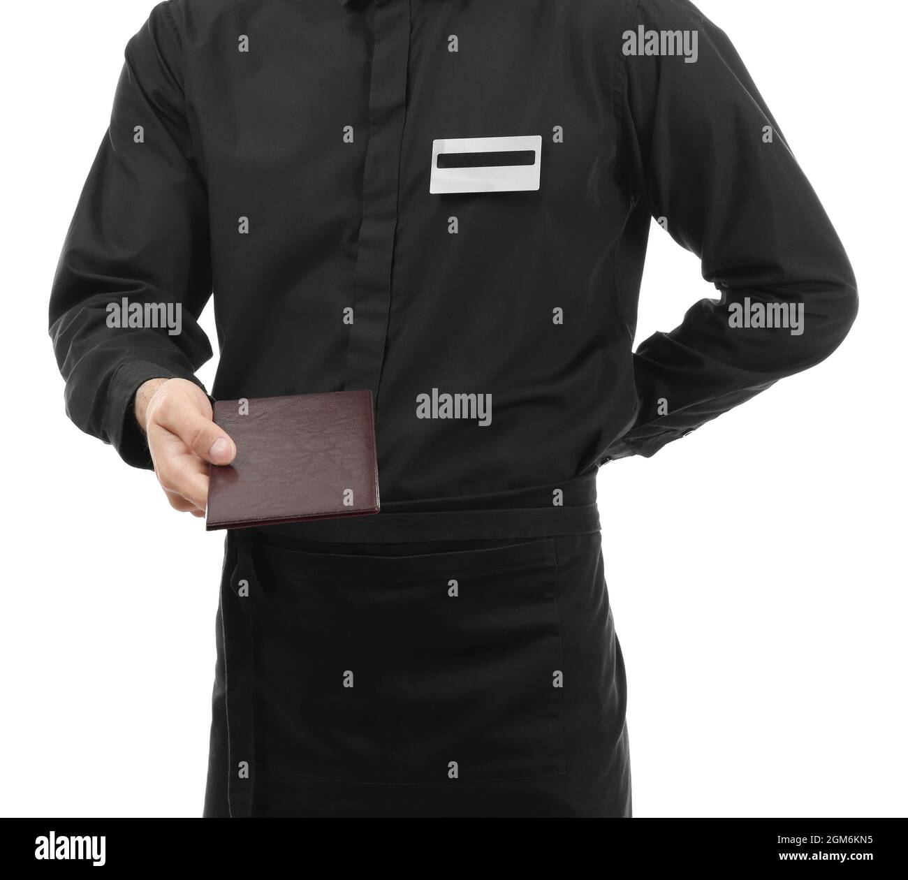 Waiter handing check on white background Stock Photo - Alamy