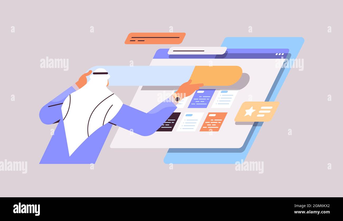 Arab Man Developer Creating Website Ui Interface Web Application Development Program Software