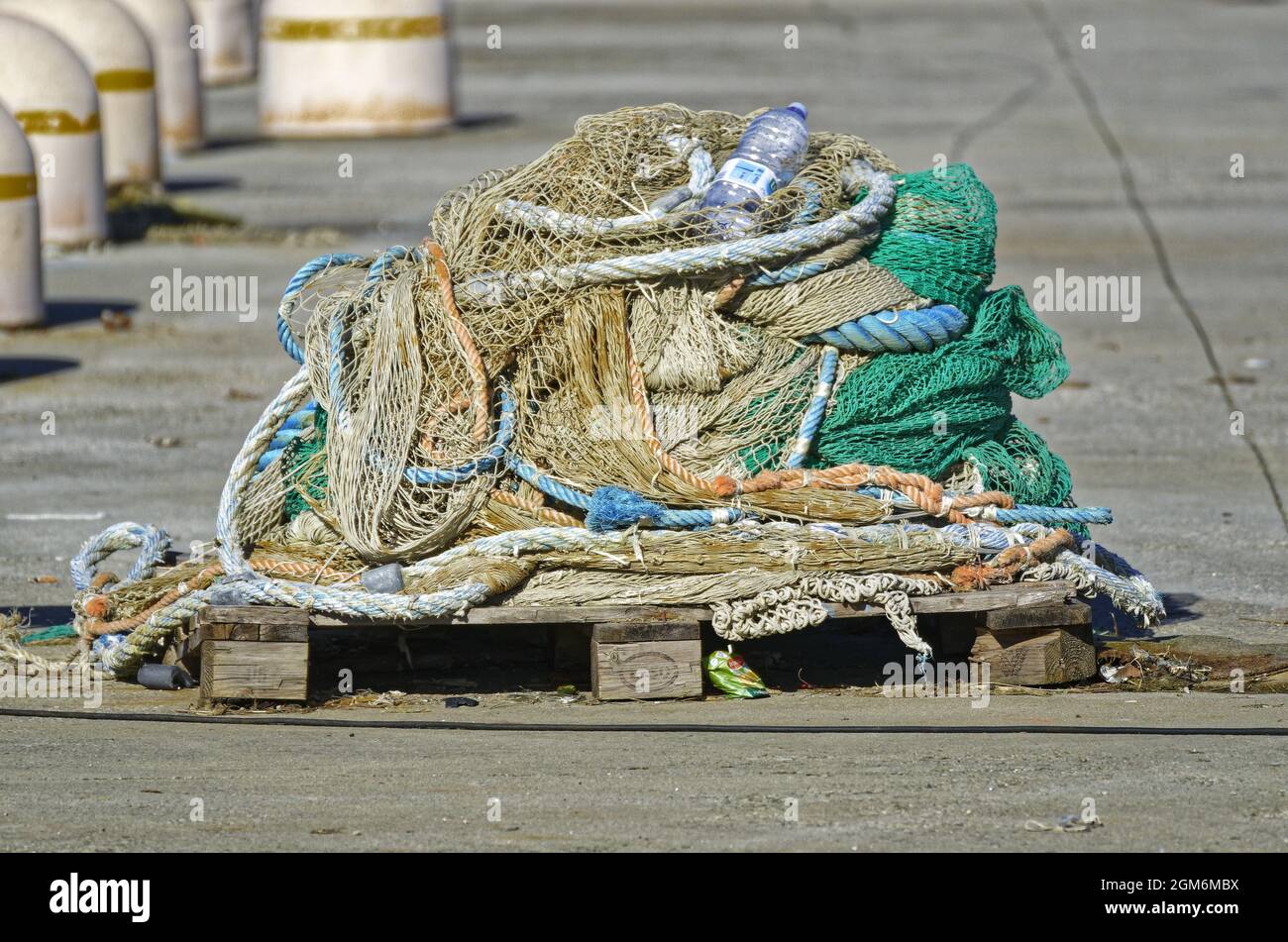 Closeup shot of old fishing nets with ropes Stock Photo - Alamy